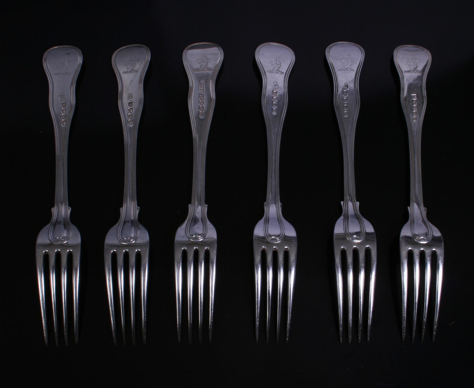 A rare matched set of six King's shape double threaded pattern sterling ...