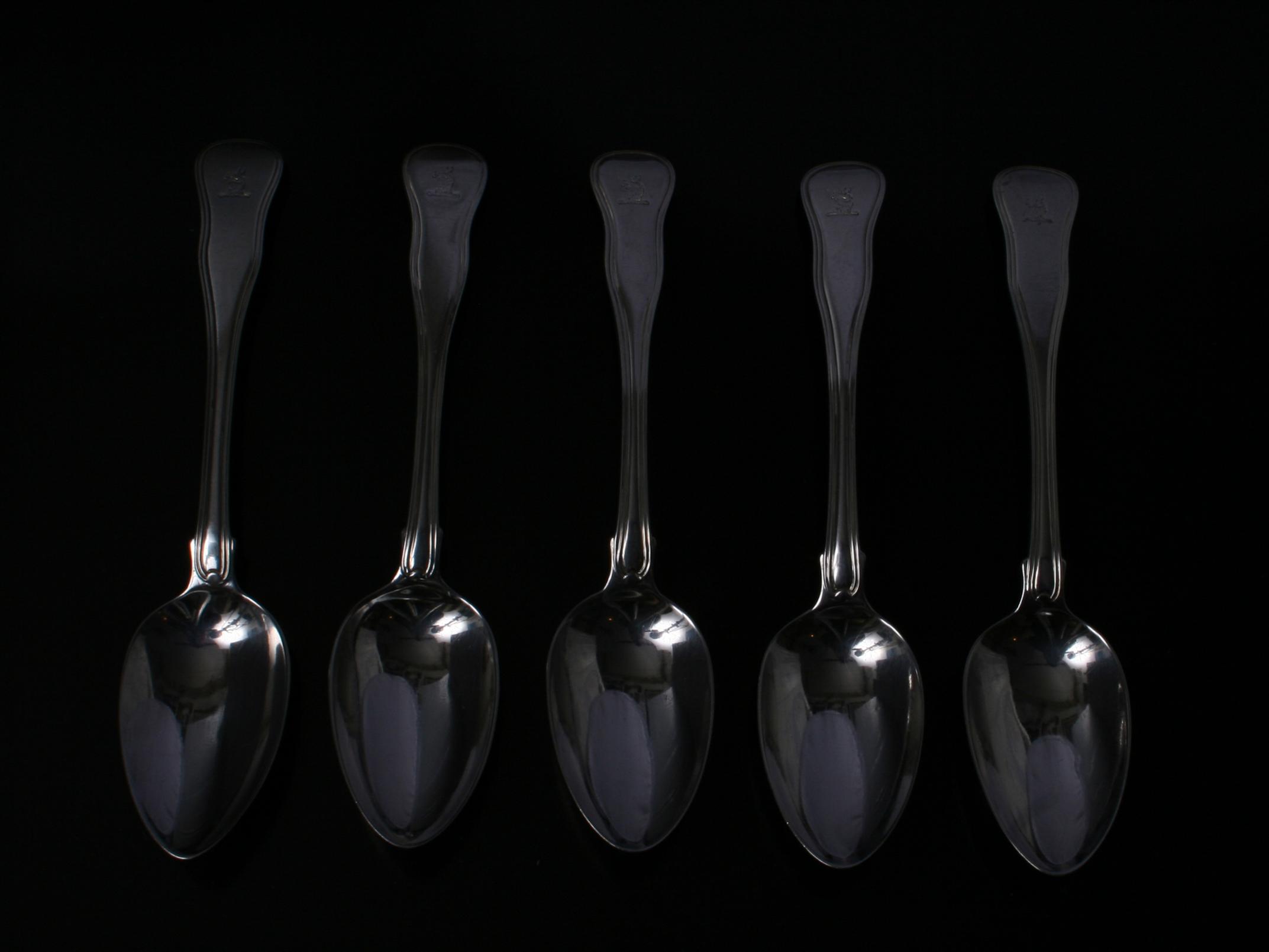 Matched set of five Military Thread pattern sterling silver dessert ...