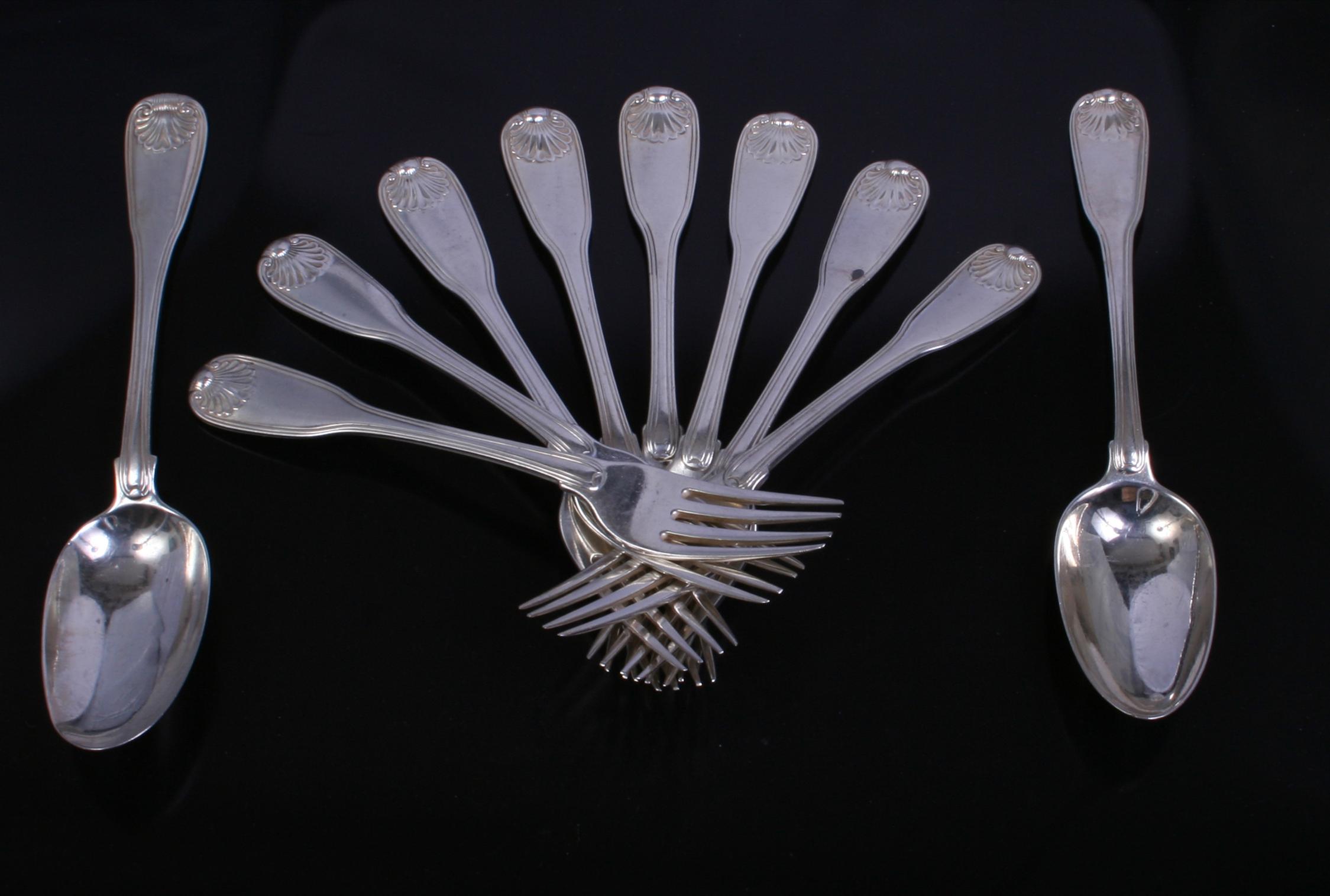 Collection of George III fiddle, thread and shell pattern sterling ...