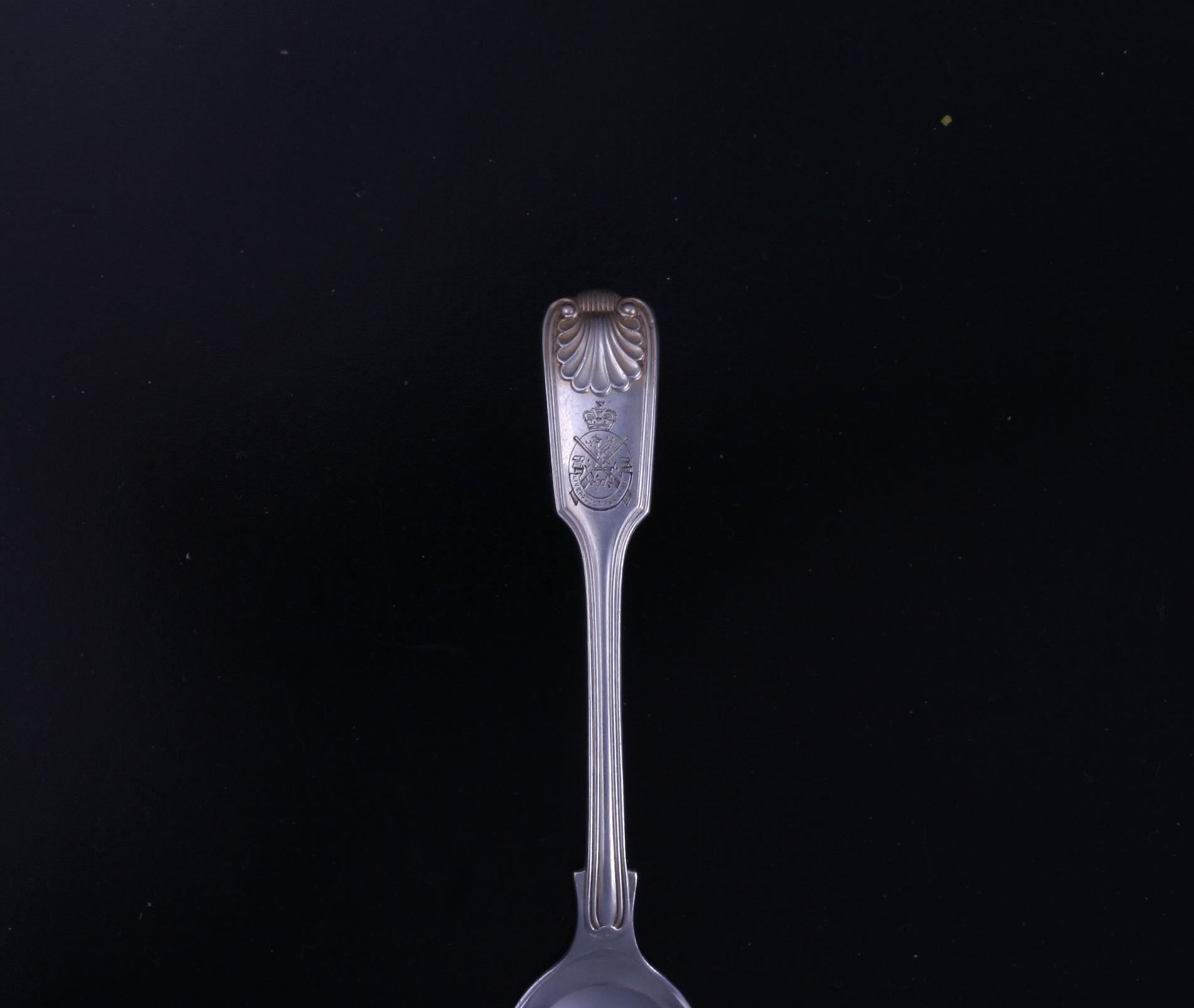 MILITARY: A Victorian fiddle, thread and shell pattern silver teaspoon ...
