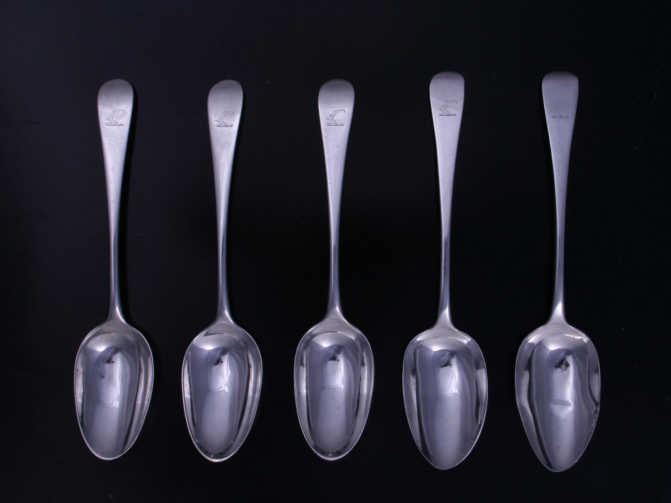 Five George III Old English pattern sterling silver table spoons ...