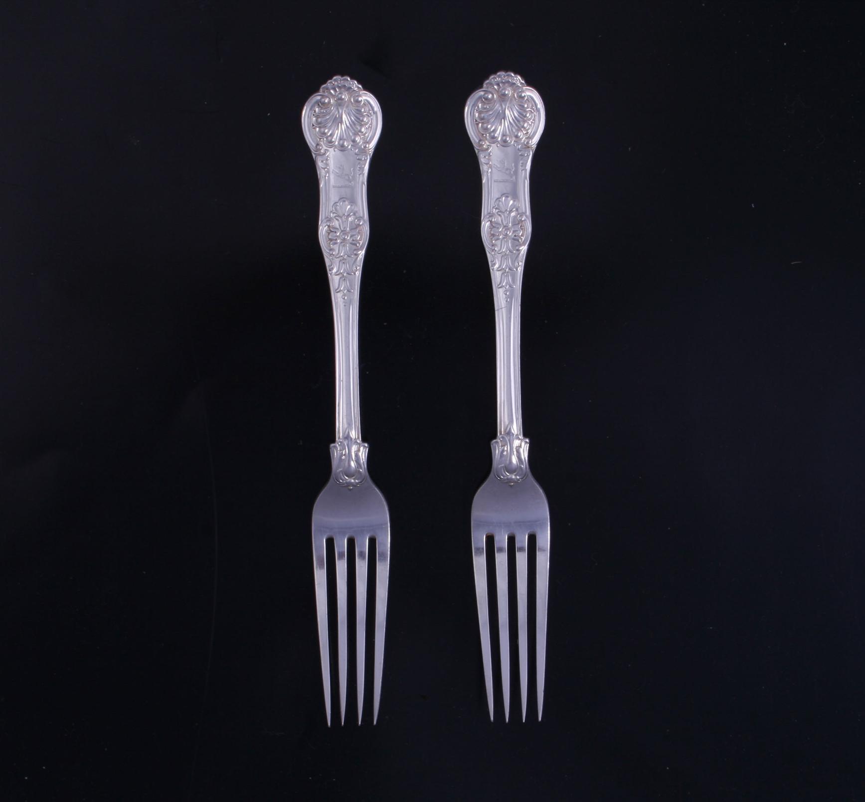 Two Victorian King's pattern sterling silver table forks ...