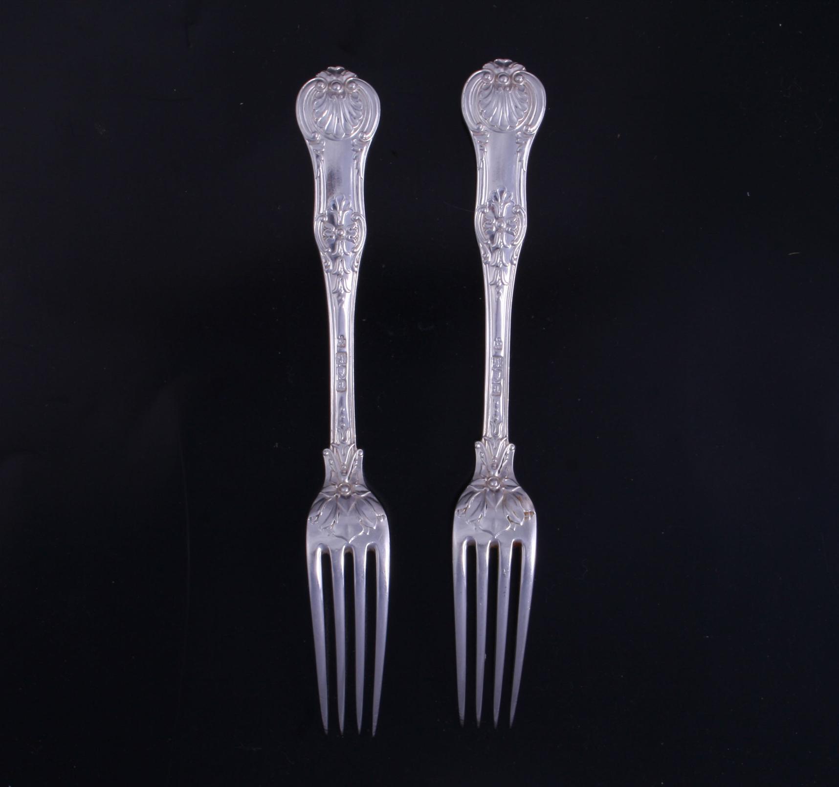 Two Victorian King's pattern sterling silver table forks ...