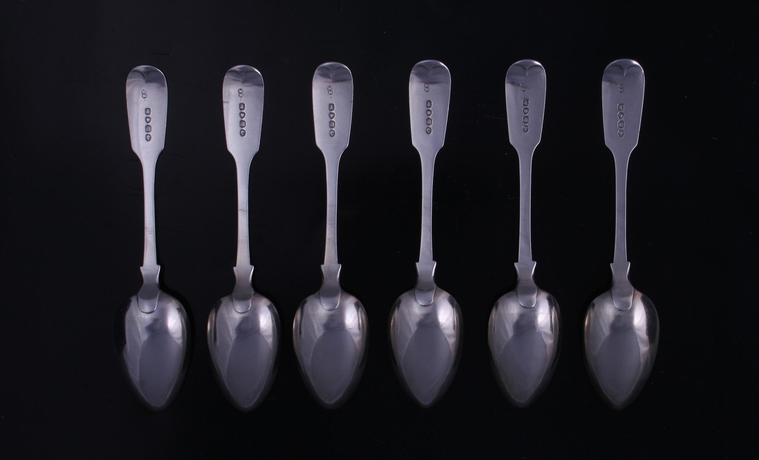 A set of six Victorian fiddle pattern sterling silver dessert spoons ...