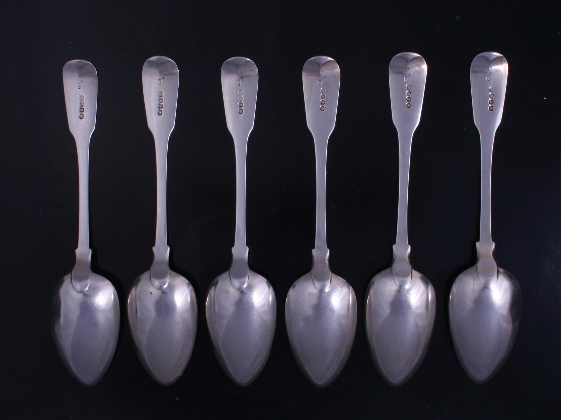 Set of six Regency fiddle pattern sterling silver table spoons ...