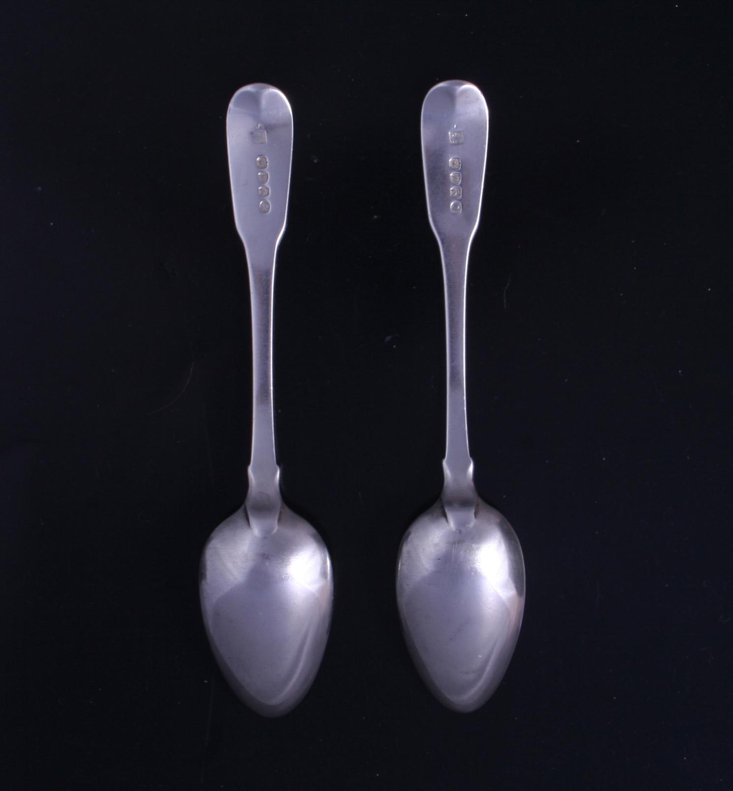 Two George III fiddle and thread pattern sterling silver dessert spoons ...