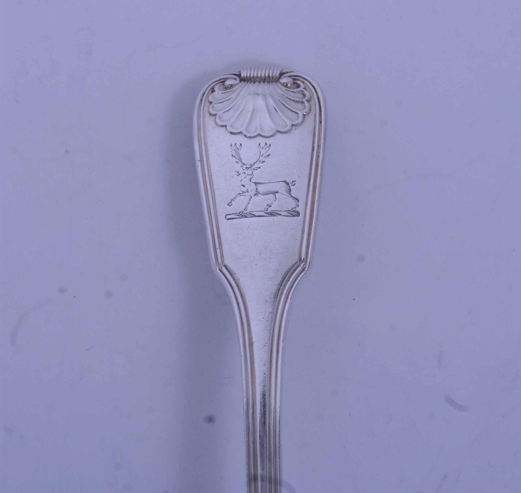 A pair of George IV sterling silver fiddle, thread and shell pattern ...