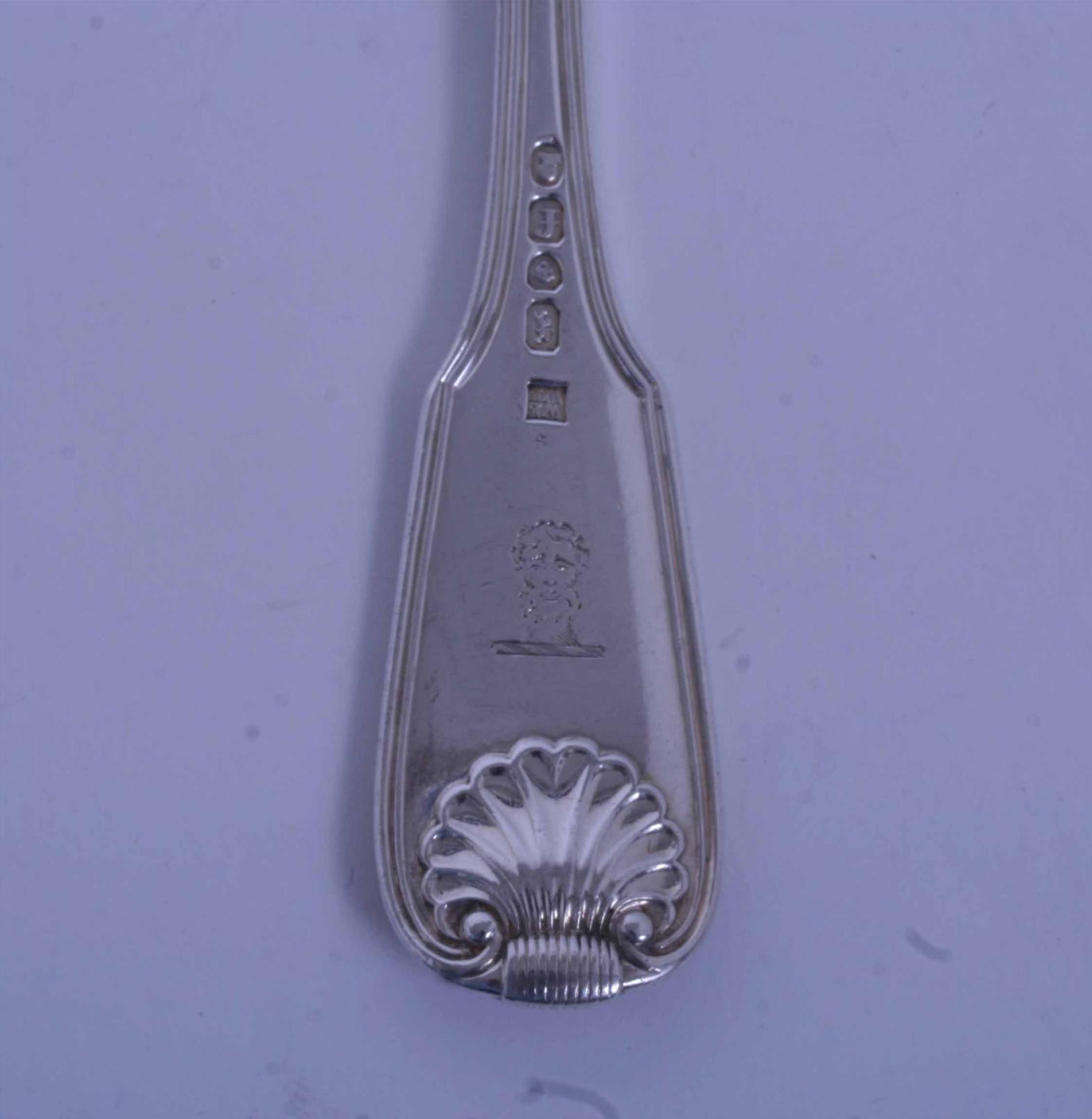 A pair of George IV sterling silver fiddle, thread and shell pattern ...