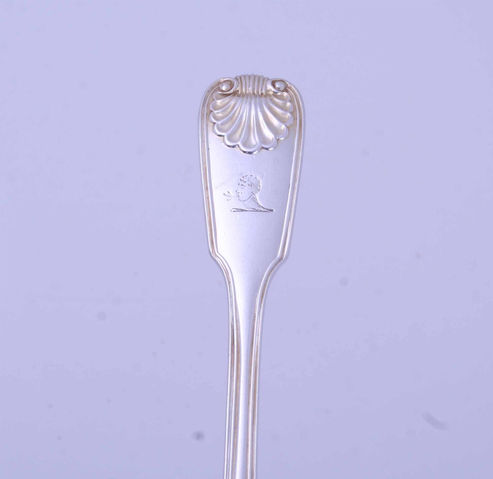 Set of four Victorian fiddle thread and shell sterling silver dessert ...