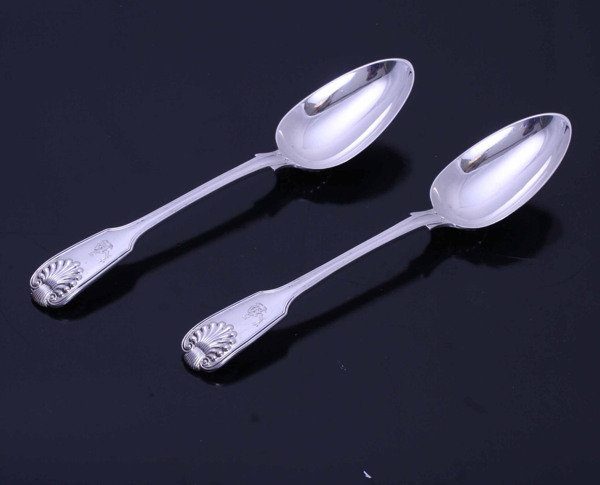 A pair of Victorian fiddle, thread and shell pattern sterling silver ...