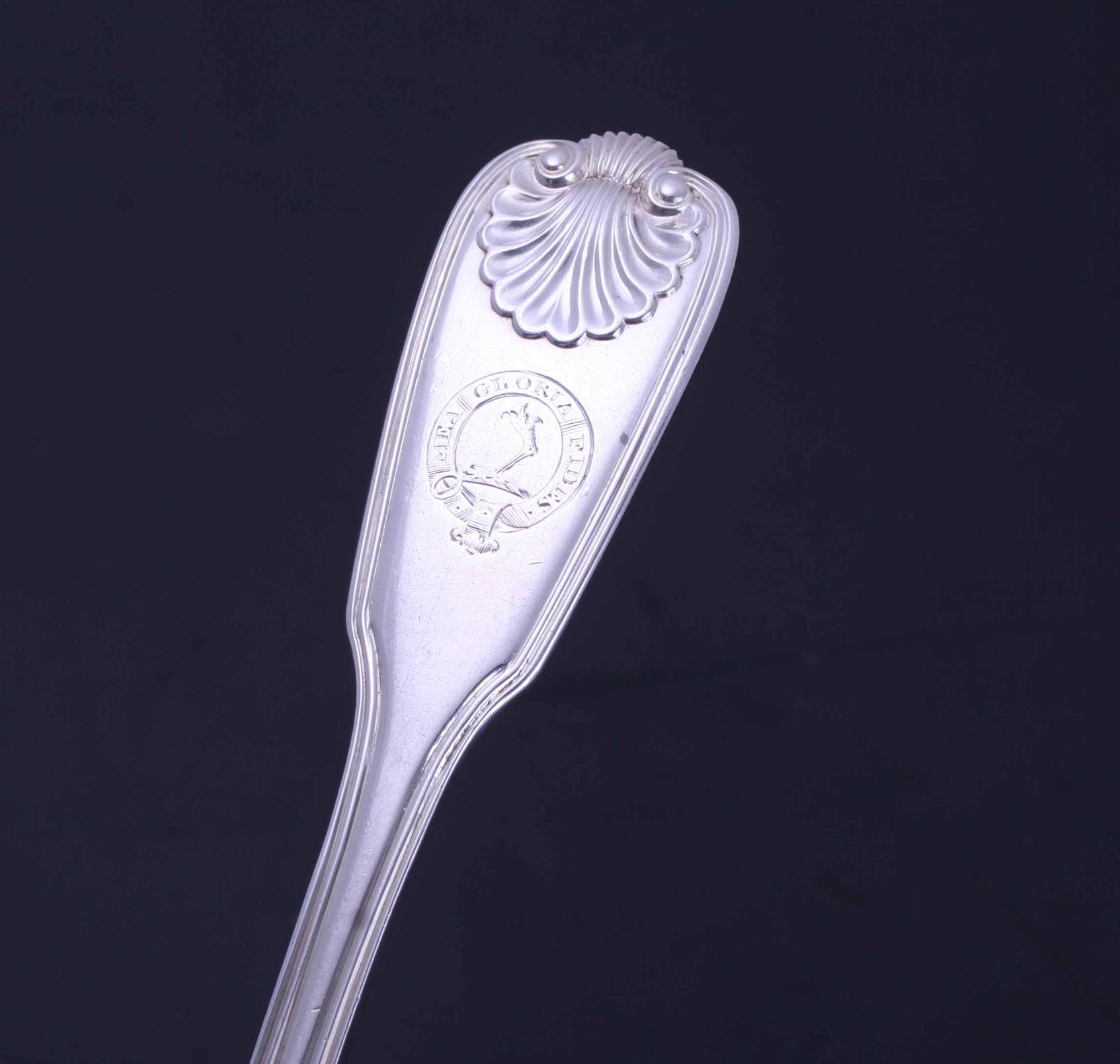 Three George IV fiddle thread and shell sterling silver table spoons ...