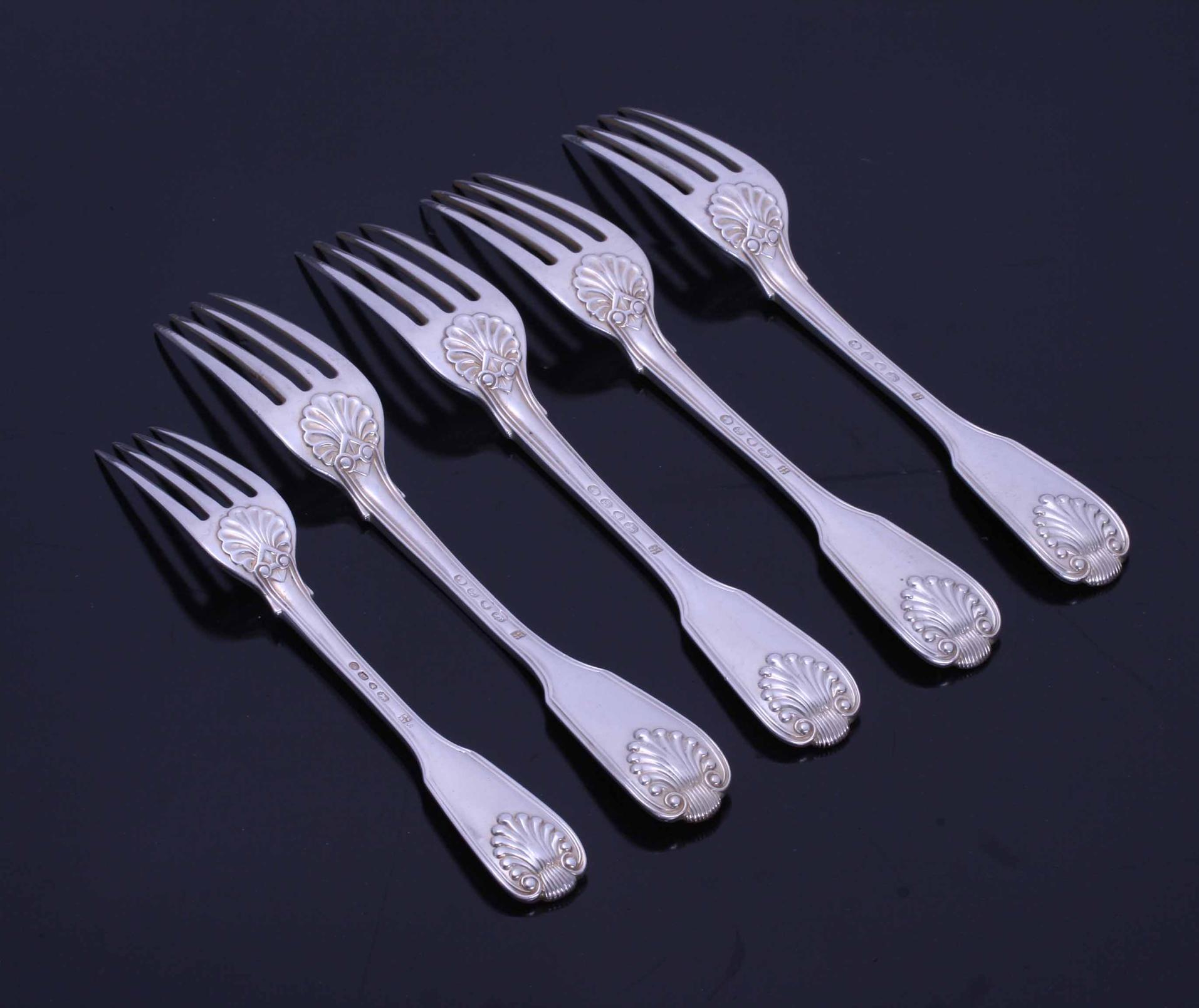 A Victorian fiddle, thread and shell pattern sterling silver dessert ...