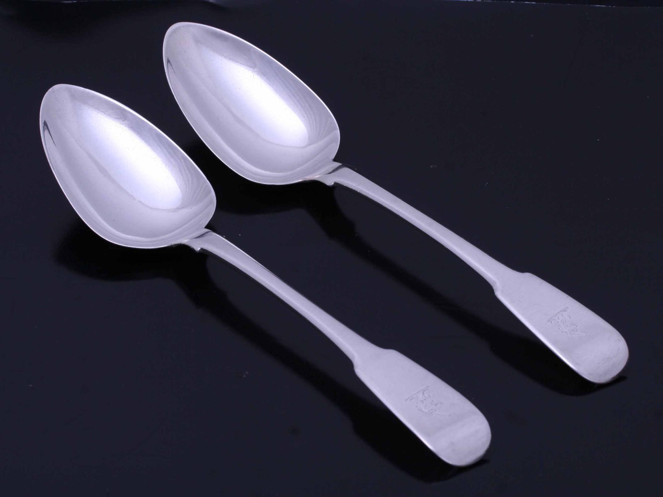 Pair of George III sterling silver fiddle pattern table spoons ...