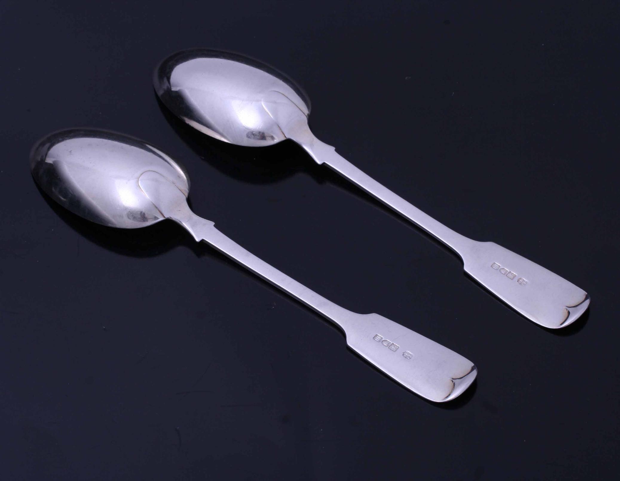 Pair of Edwardian sterling silver fiddle pattern table spoons ...