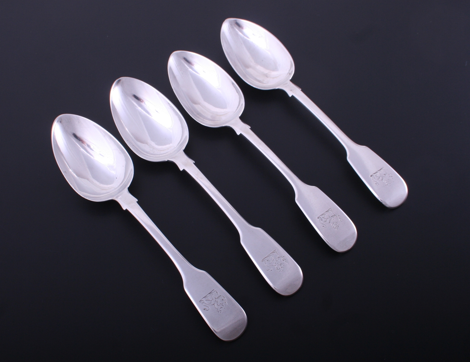 A matched set of four Victorian sterling silver fiddle pattern dessert ...