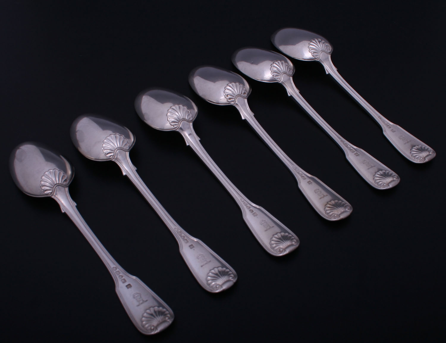 Set of six George IV fiddle, thread and shell pattern sterling silver ...