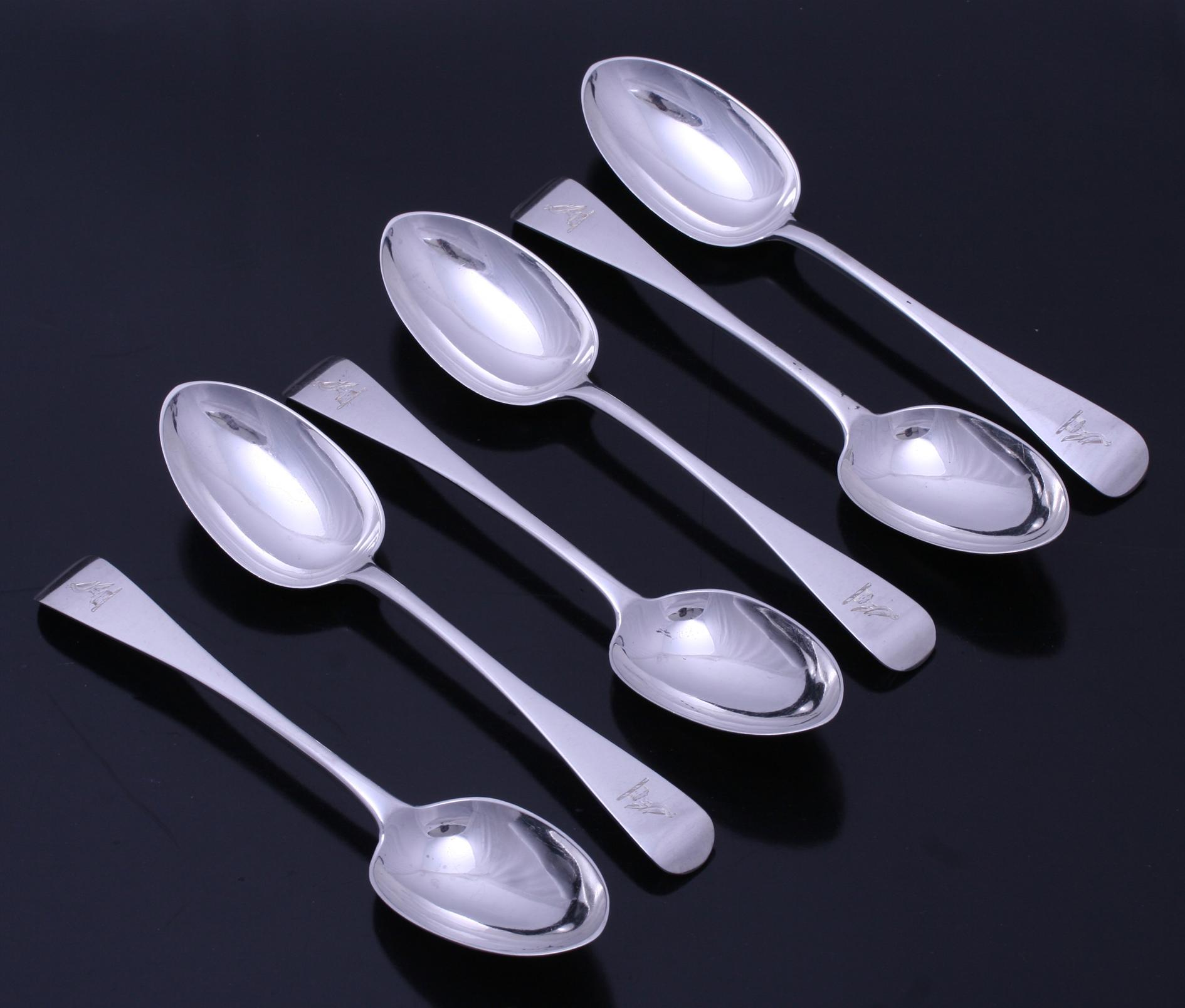 Set of six Victorian sterling silver Old English dessert spoons ...