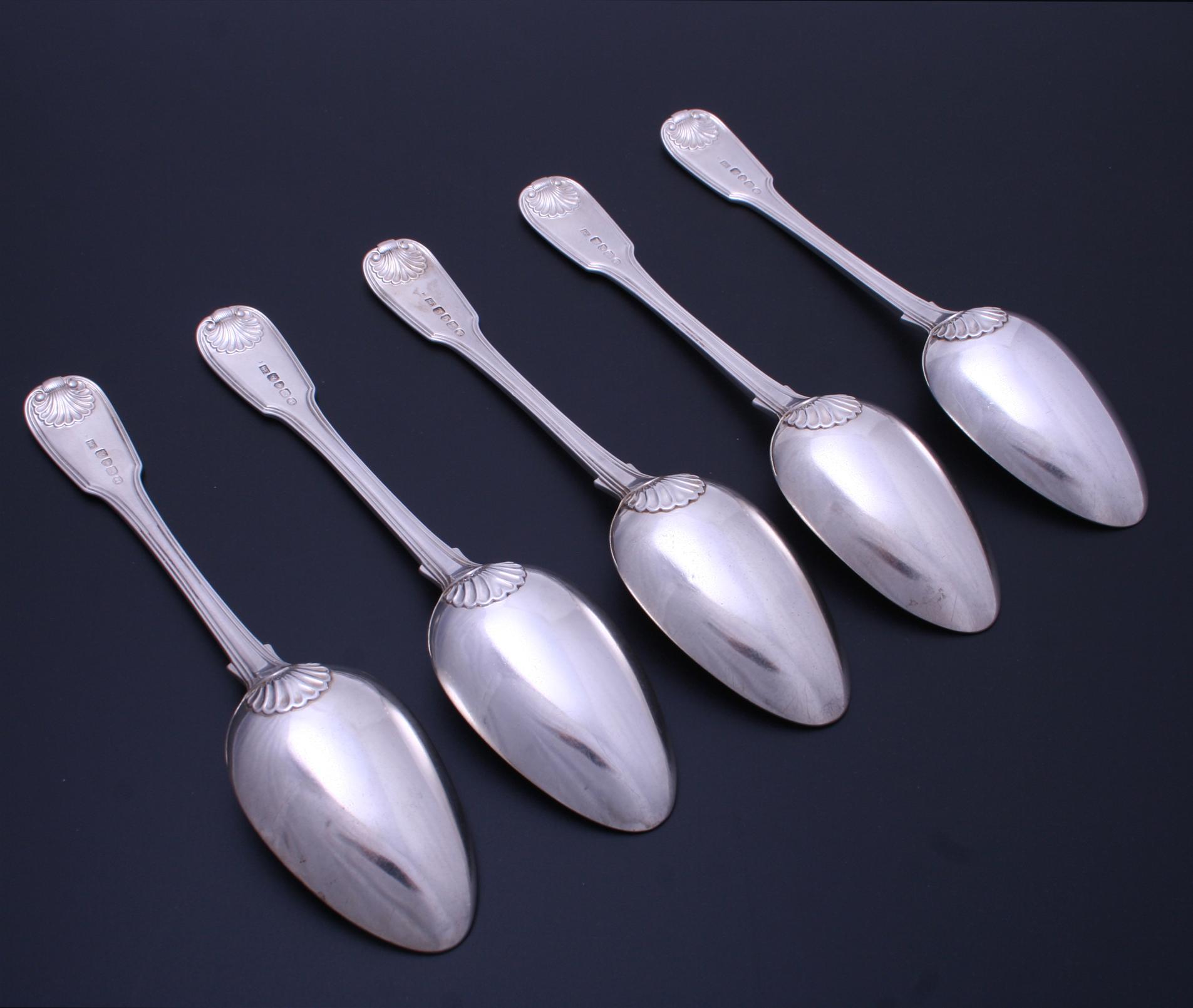 Set of five George IV fiddle, thread and shell pattern sterling silver ...