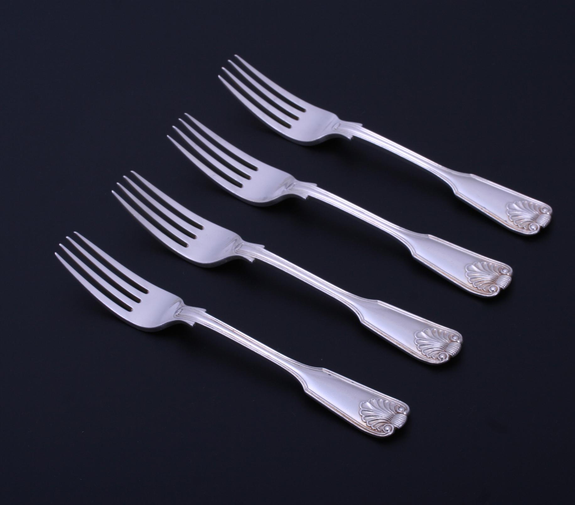 Set of four Victorian fiddle, thread and shell pattern sterling silver ...