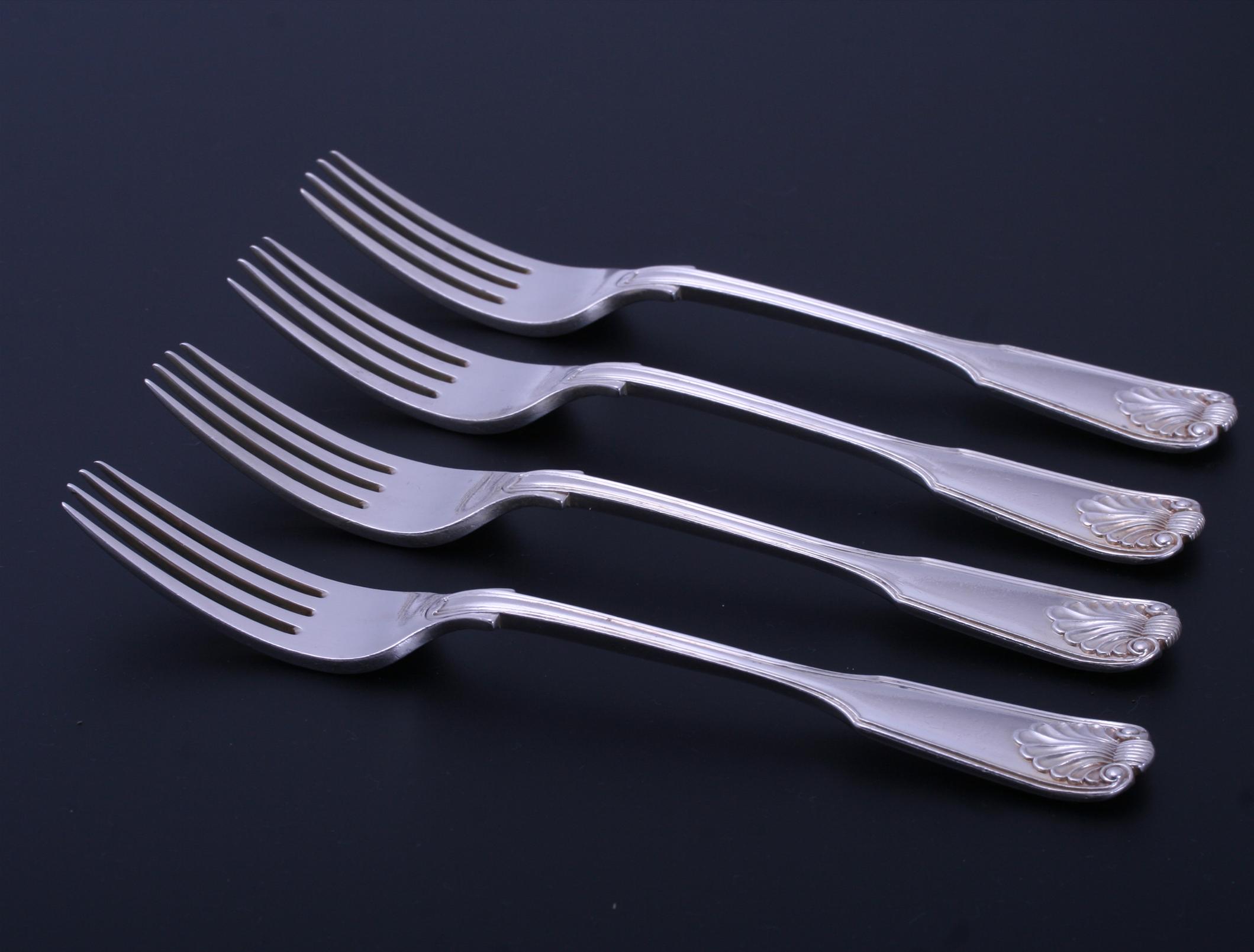 Set of four Victorian fiddle, thread and shell pattern sterling silver ...