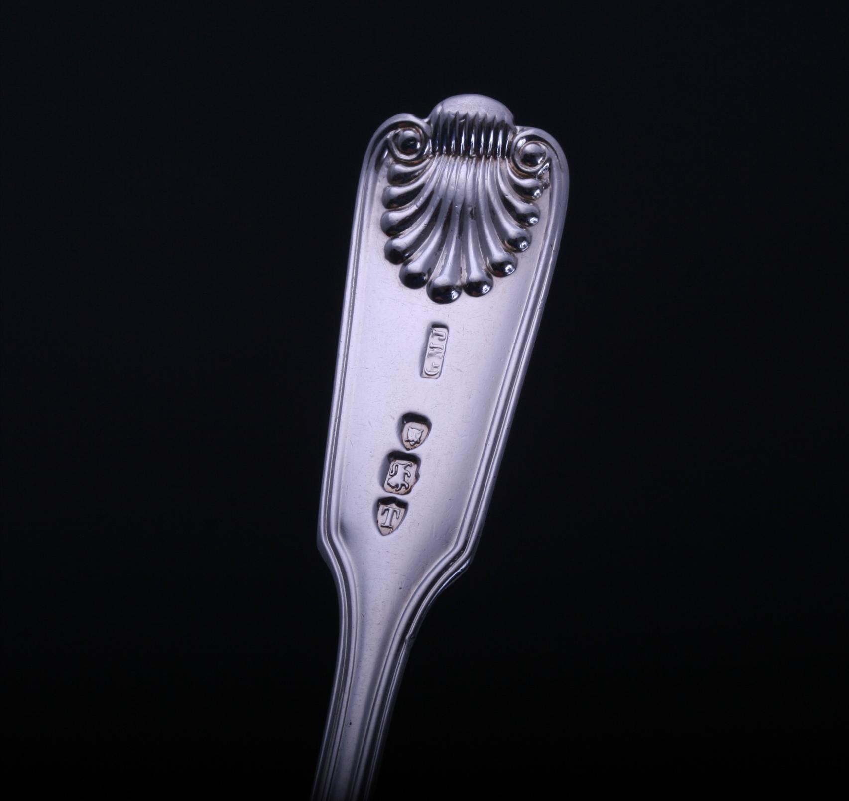 A Victorian fiddle, thread and shell pattern sterling silver teaspoon ...