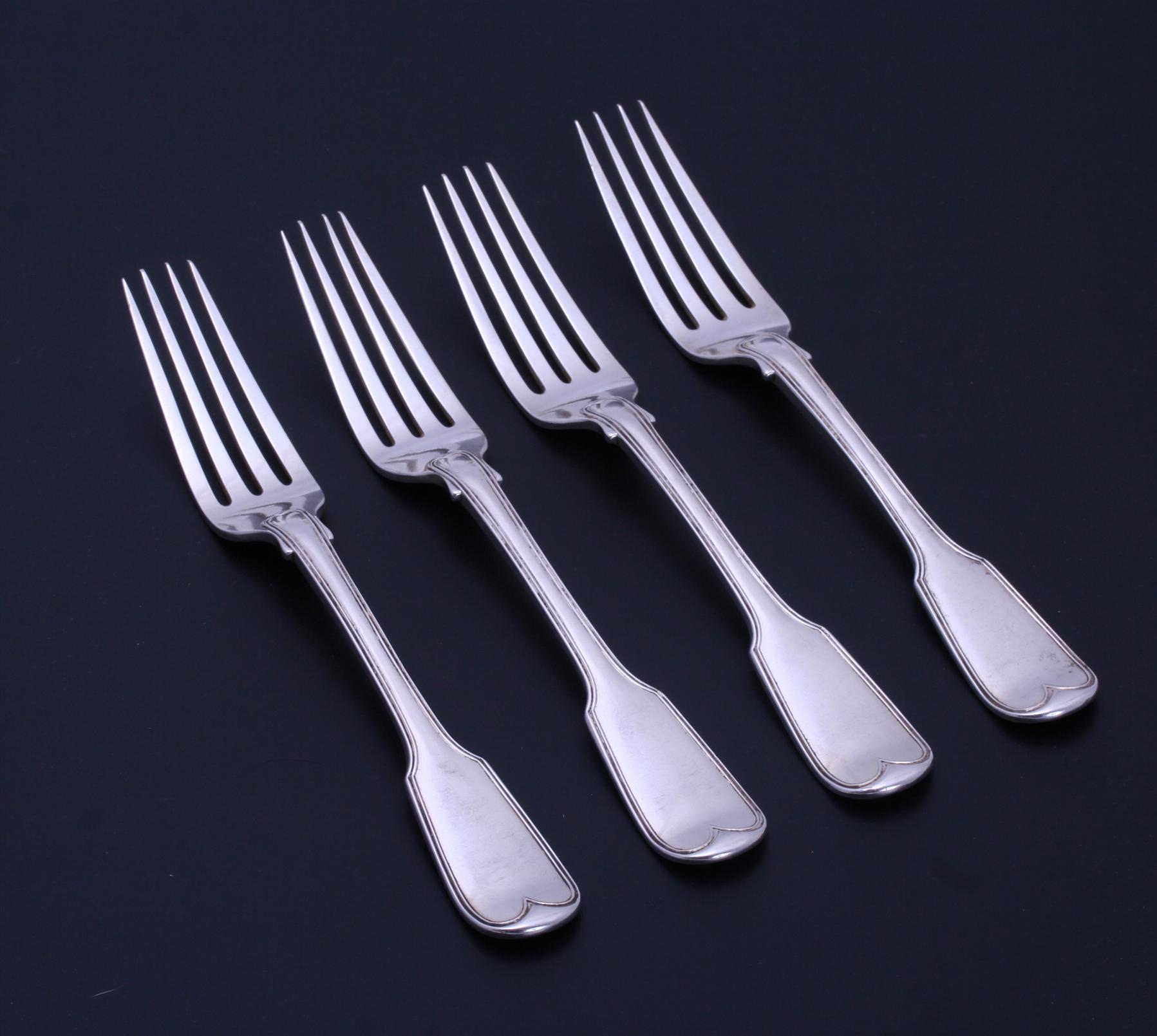 Set of four George IV fiddle and thread pattern sterling silver table ...
