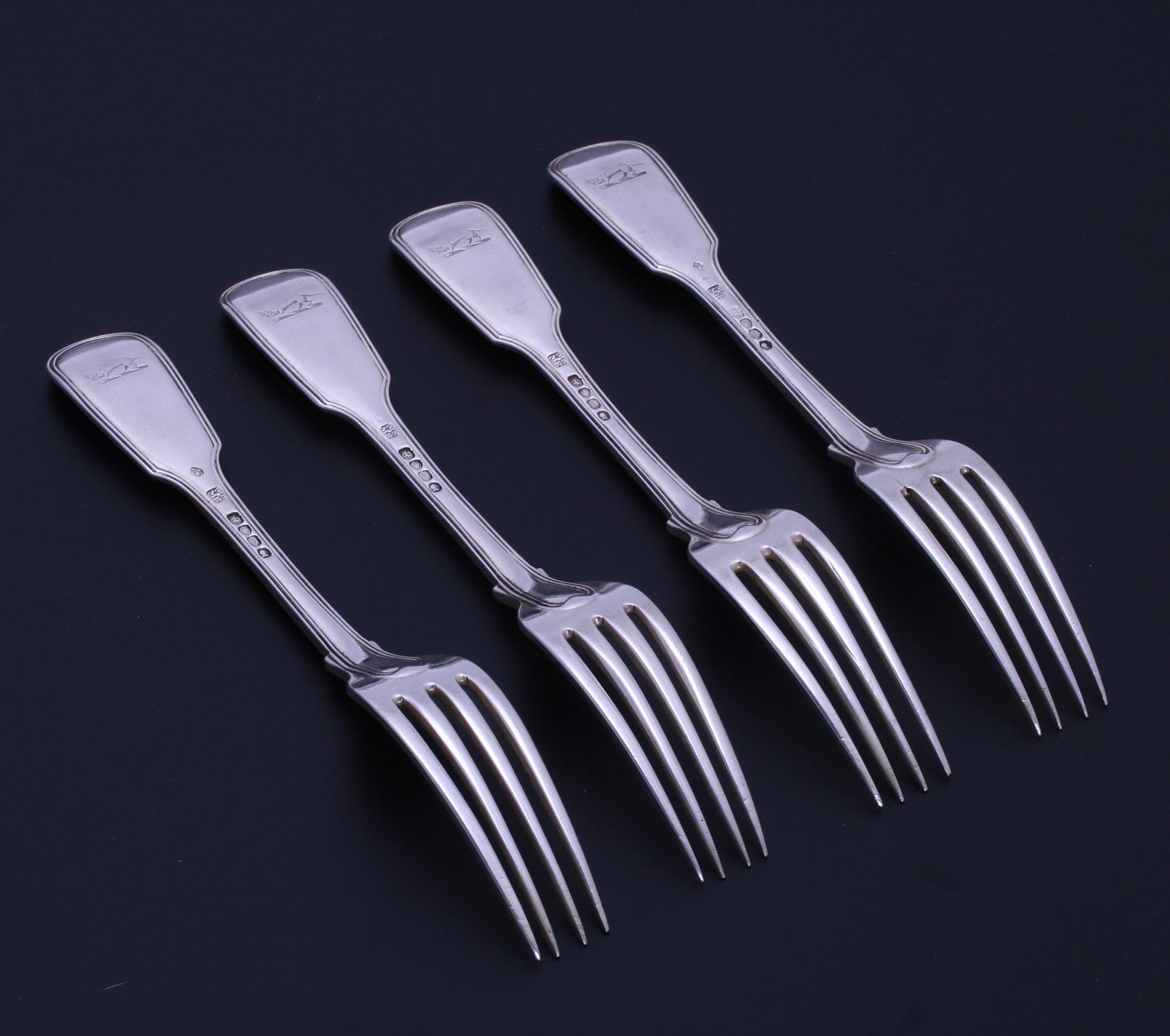 Set of four George IV fiddle and thread pattern sterling silver table ...