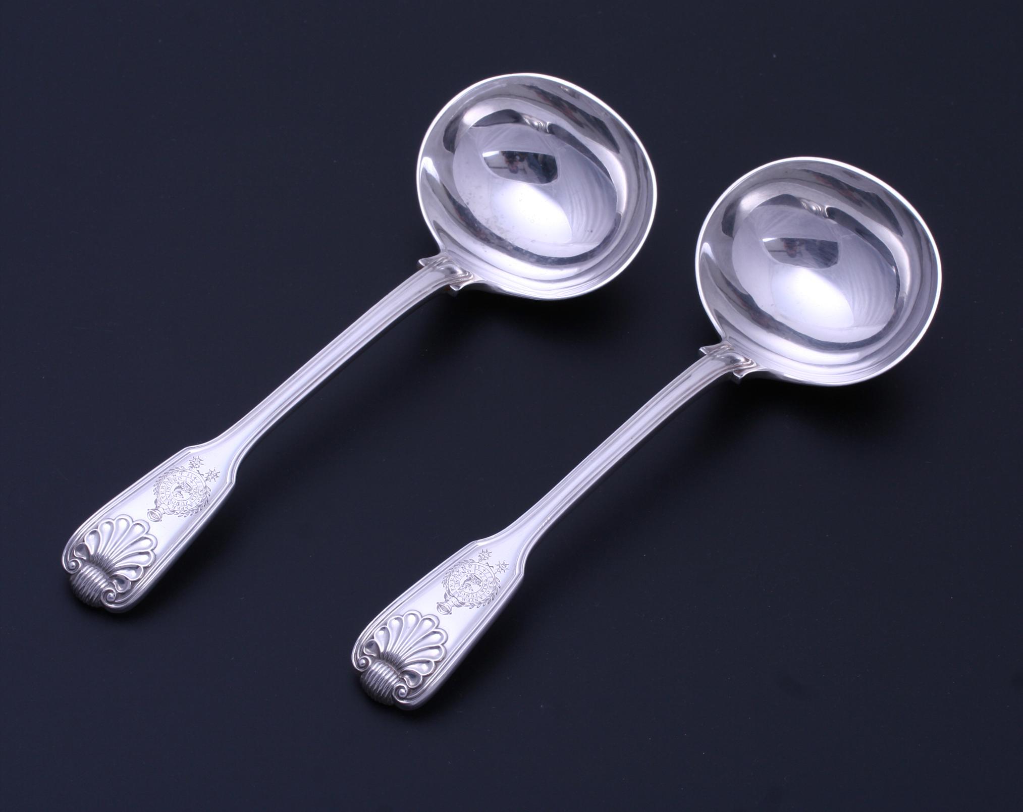 A pair of Victorian fiddle, thread and shell pattern sterling silver ...