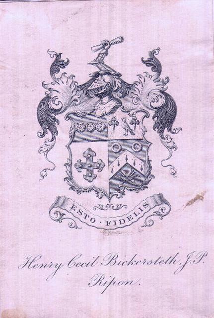 A 19th century armorial bookplate for Bickersteth : MyFamilySilver.com