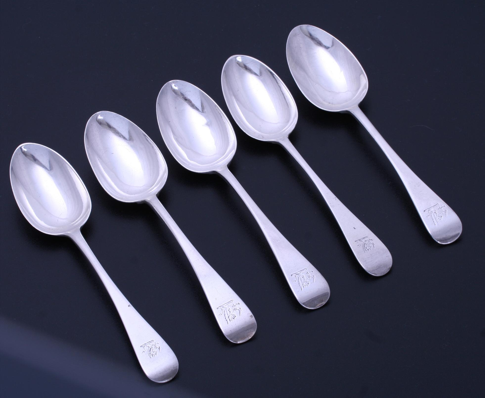 A set of five Victorian Old English pattern sterling silver dessert ...