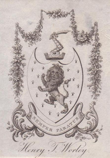 A framed 19th century armorial bookplate for Henry Worley ...