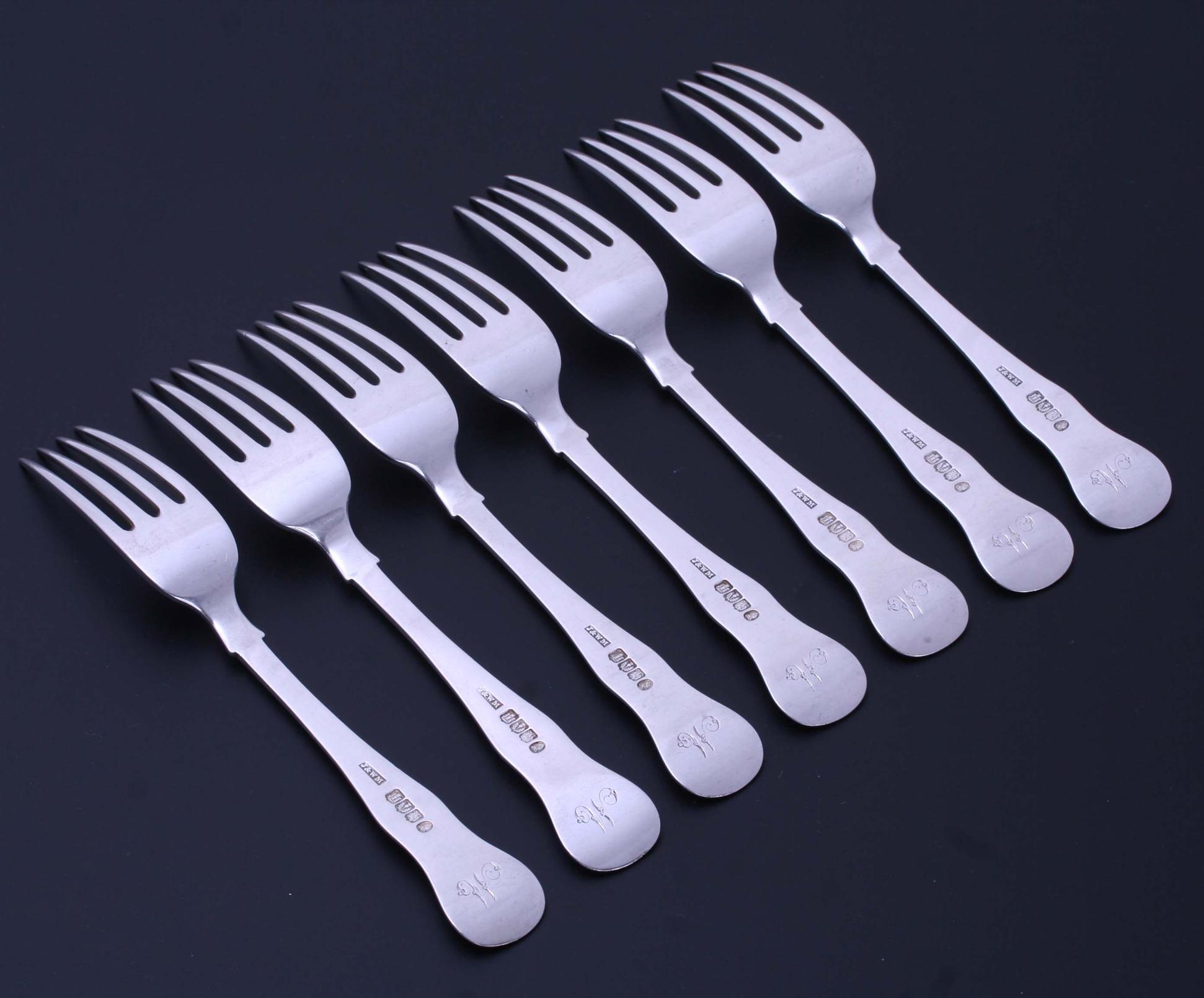 A set of six Scottish Victorian single struck King's pattern sterling ...