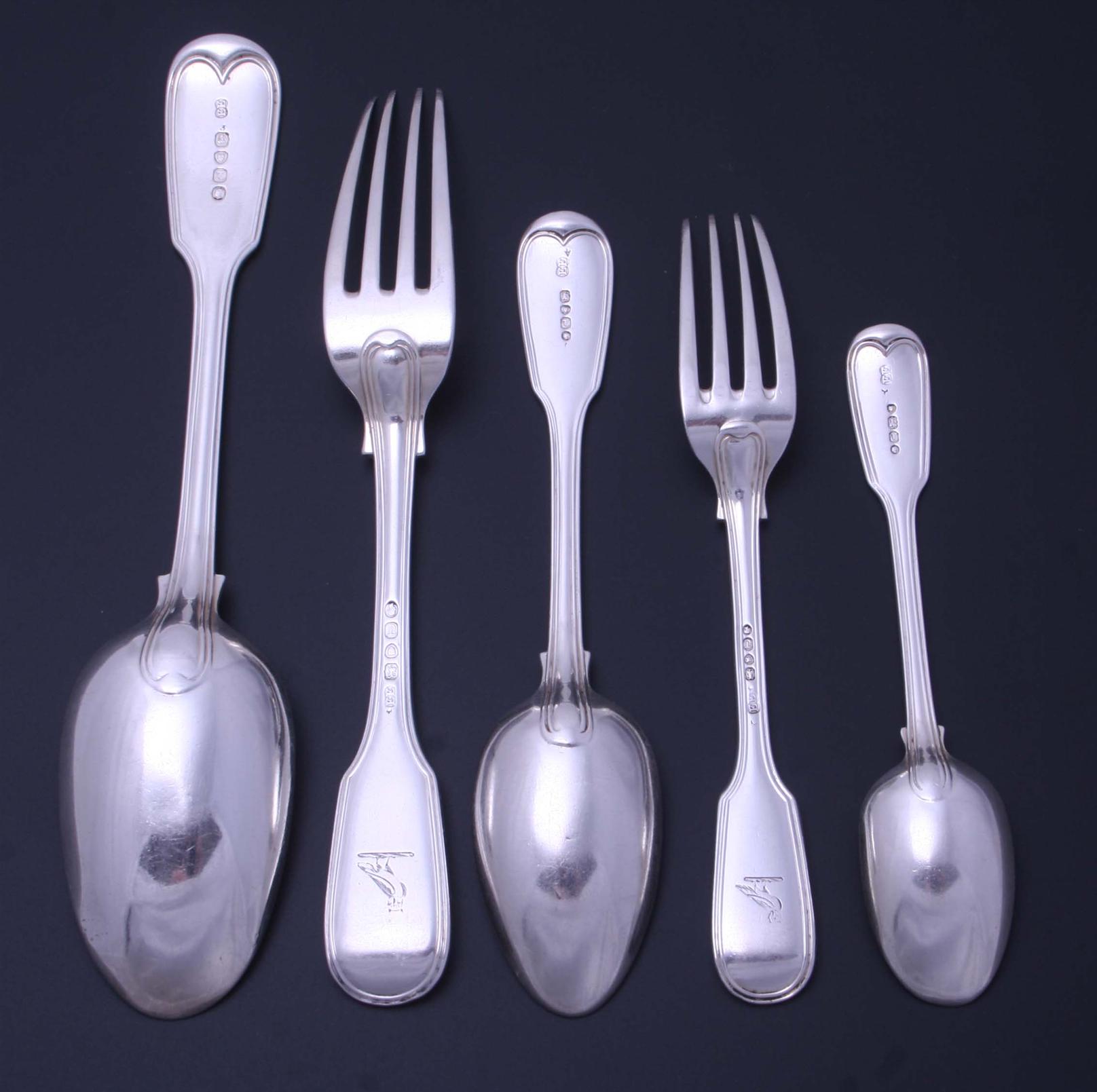 A Victorian sterling silver matched service of fiddlle and thread ...