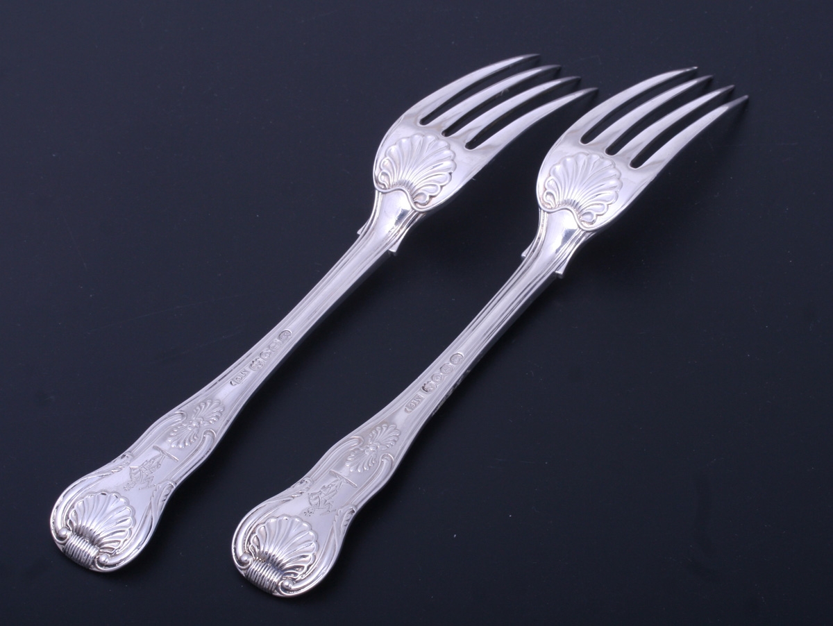A pair of Victorian sterling silver King's pattern table forks ...