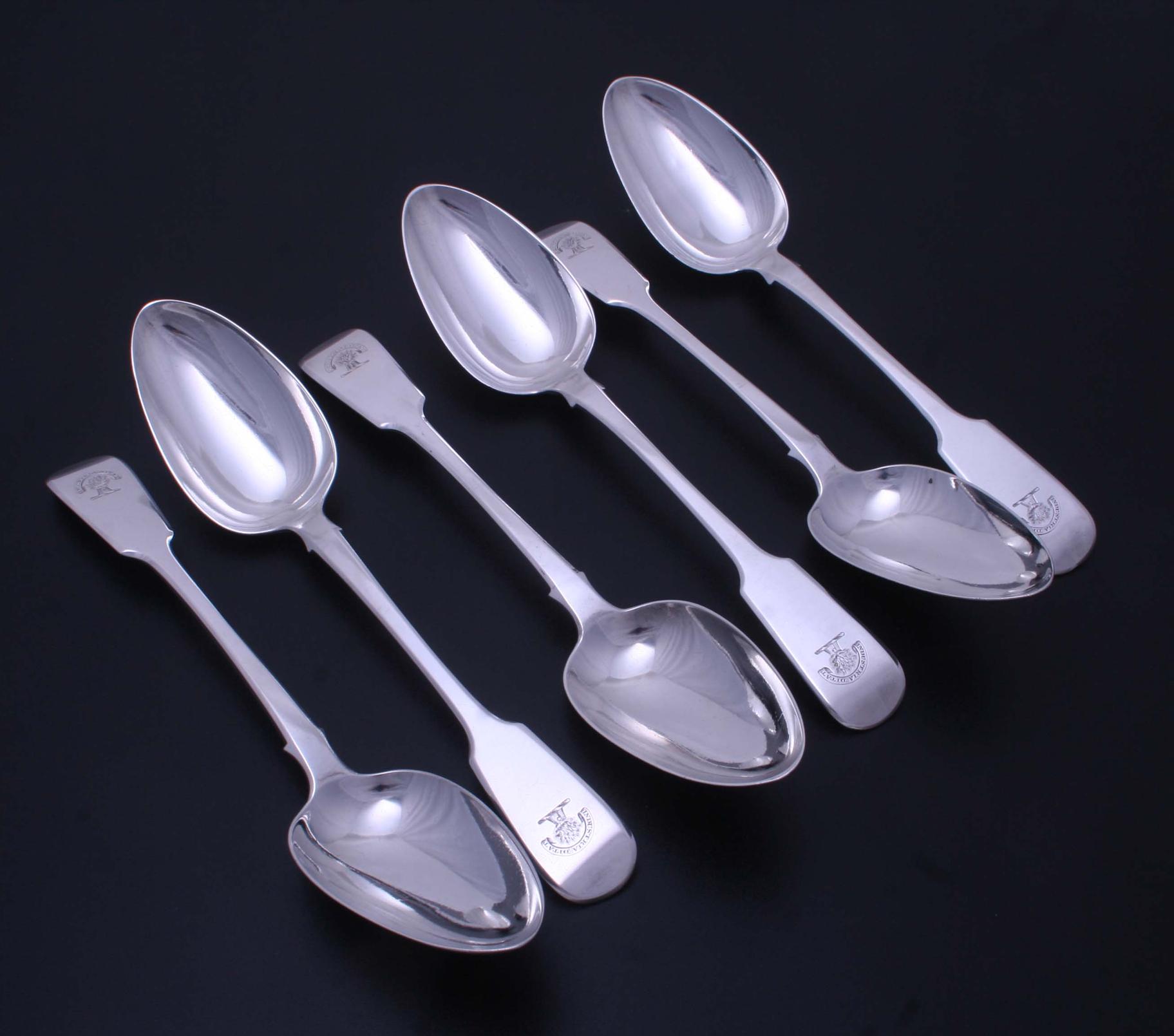 Set of six George III fiddle pattern sterling silver table spoons ...