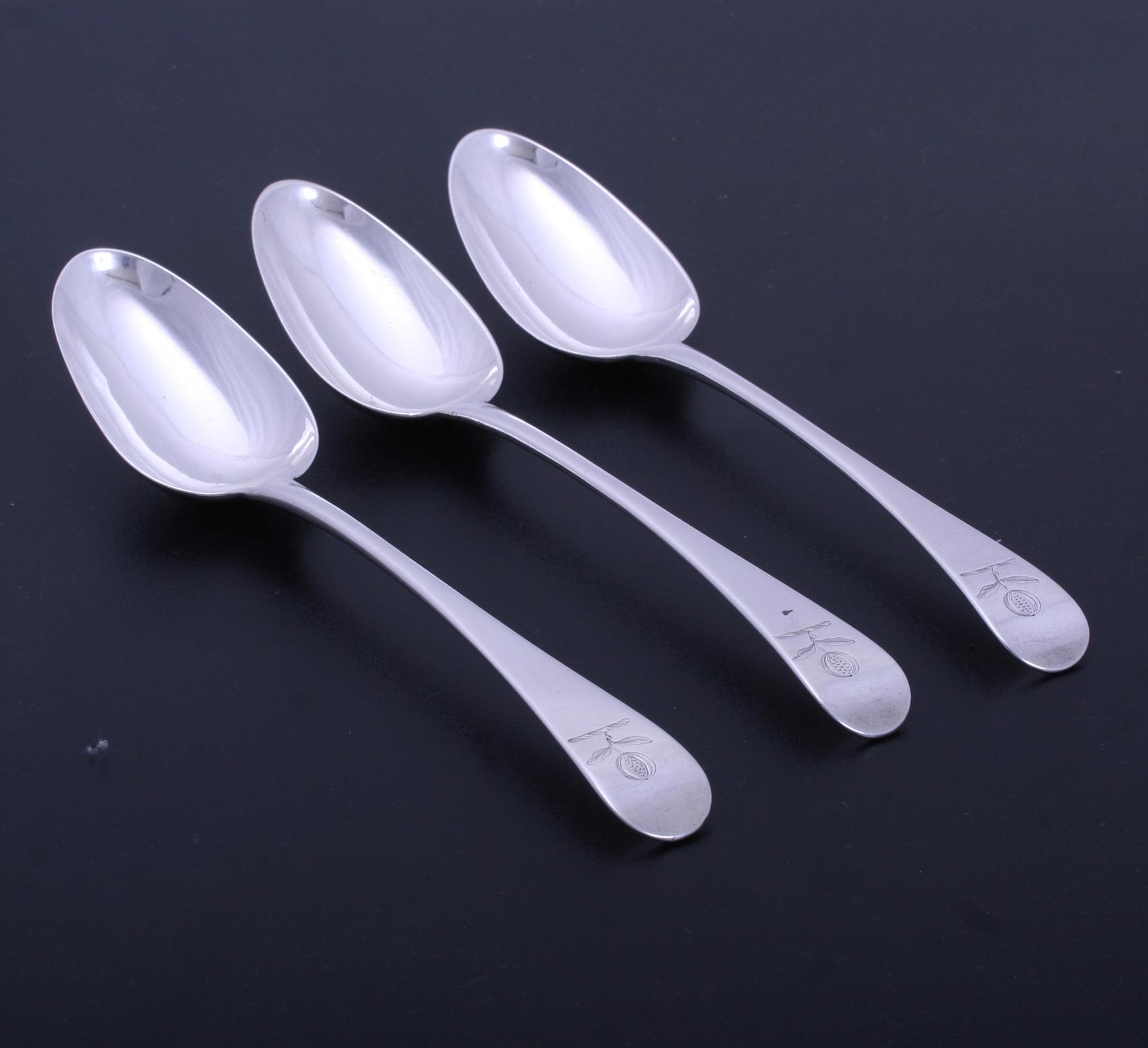 Three George II Old English pattern silver tablespoons : MyFamilySilver.com