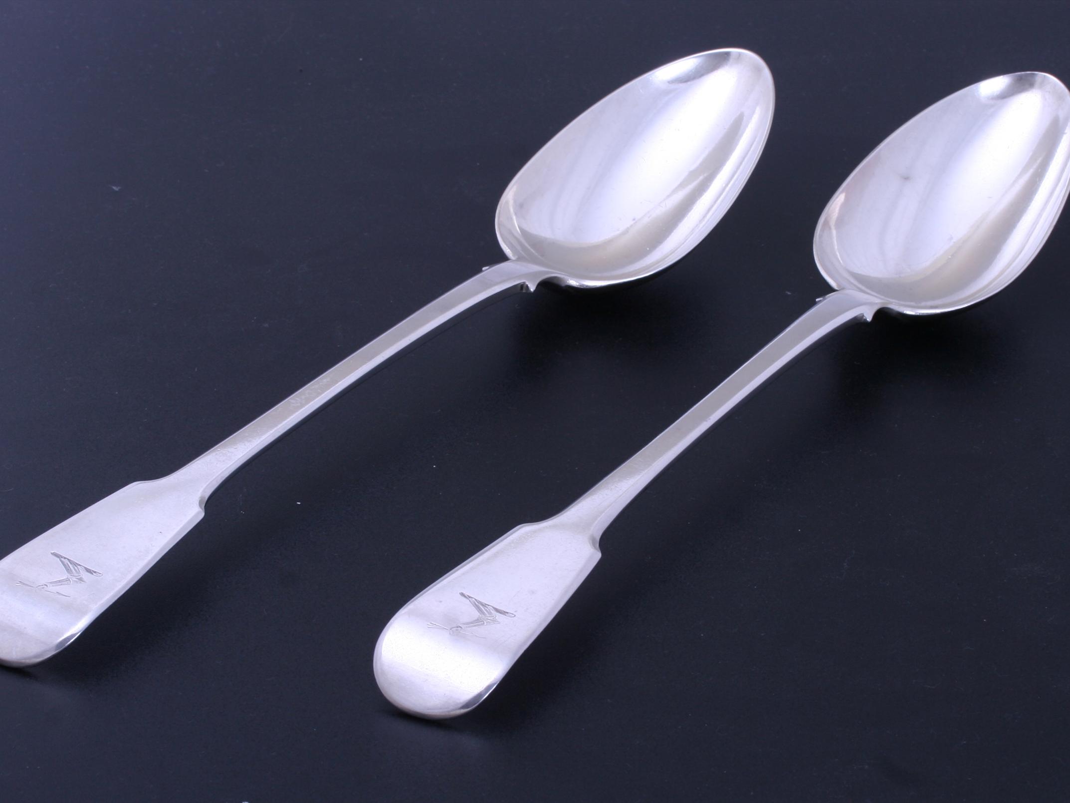 Pair of Regency sterling silver fiddle pattern stuffing spoons ...