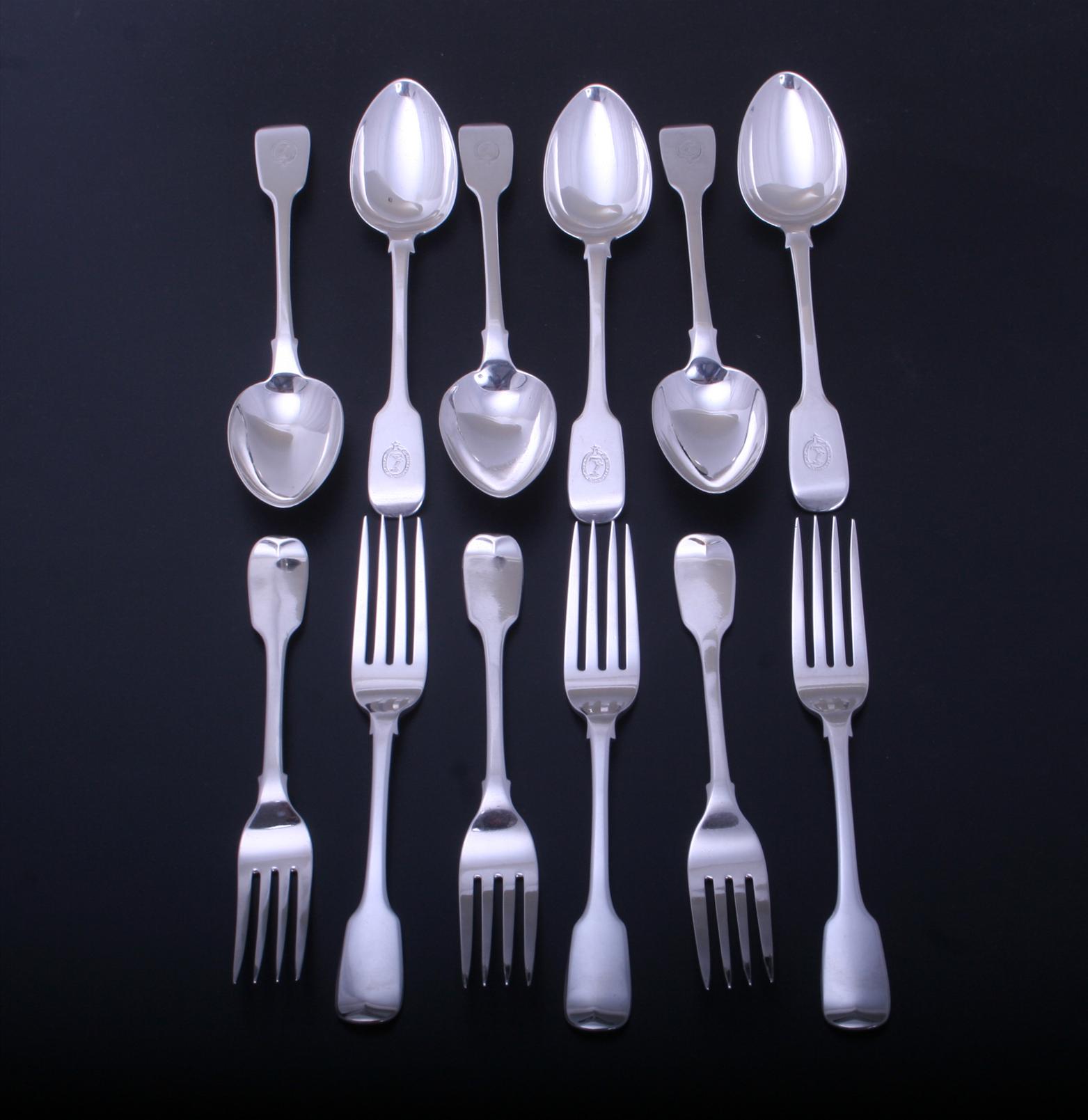 PROVINCIAL: Victorian fiddle pattern silver dessert service for 6 ...