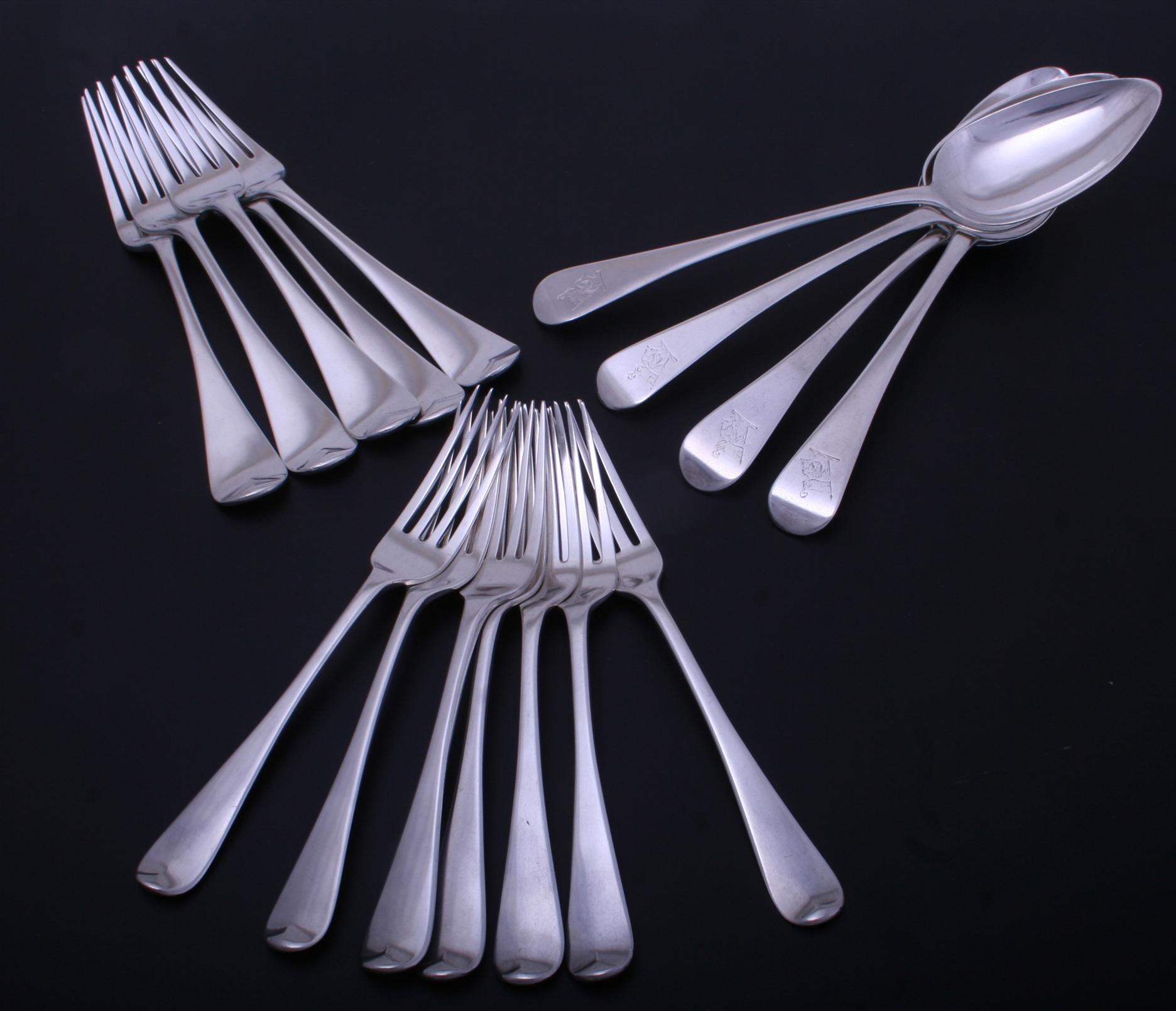 A matched collection of George III / IV Old English pattern silver ...