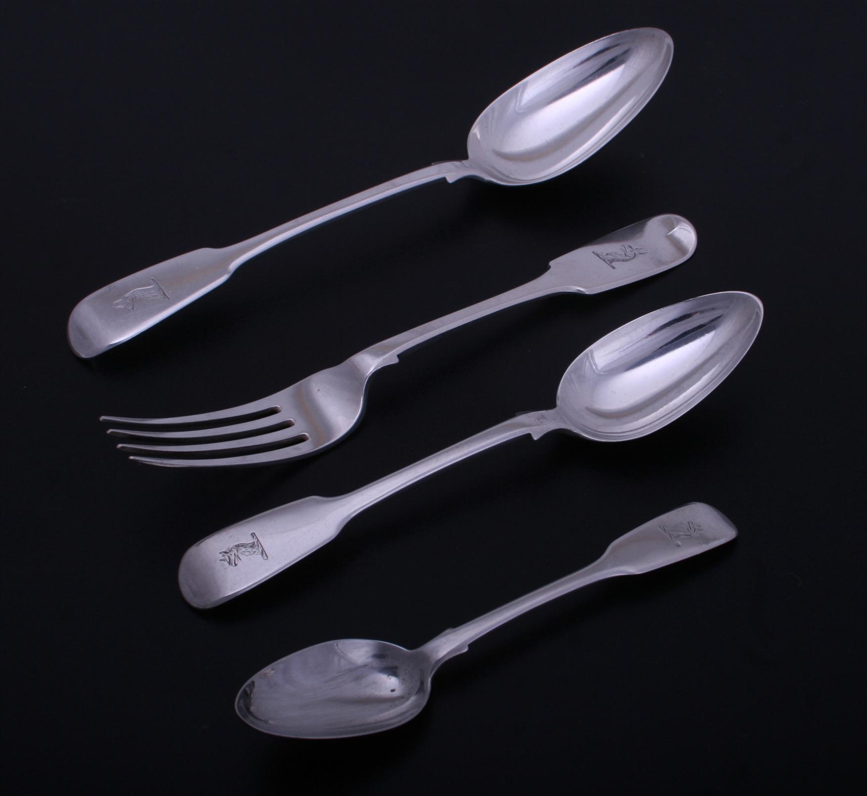 Collection of William IV sterling silver fiddle pattern flatware ...