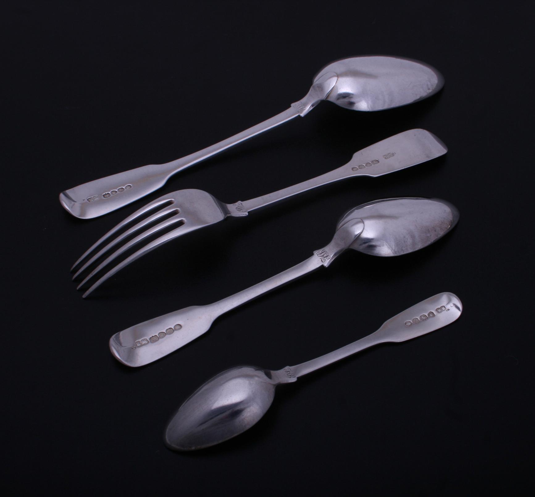 Collection of William IV sterling silver fiddle pattern flatware ...