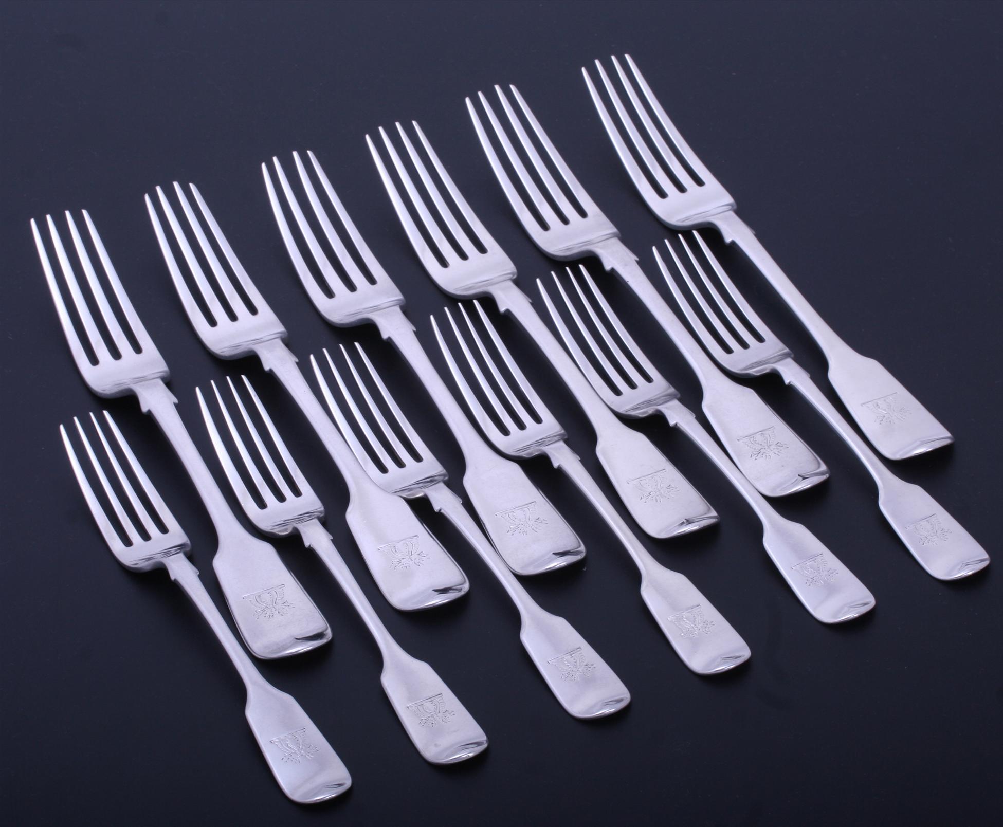 Collection of Victorian sterling silver fiddle pattern flatware ...