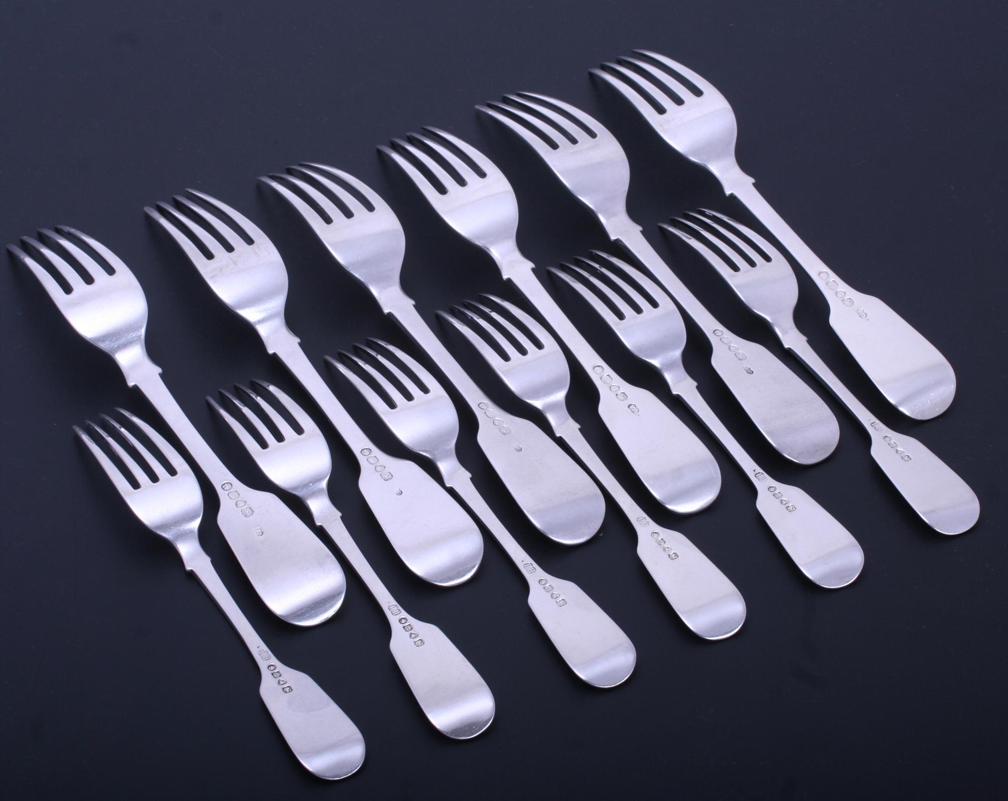 Collection of Victorian sterling silver fiddle pattern flatware ...