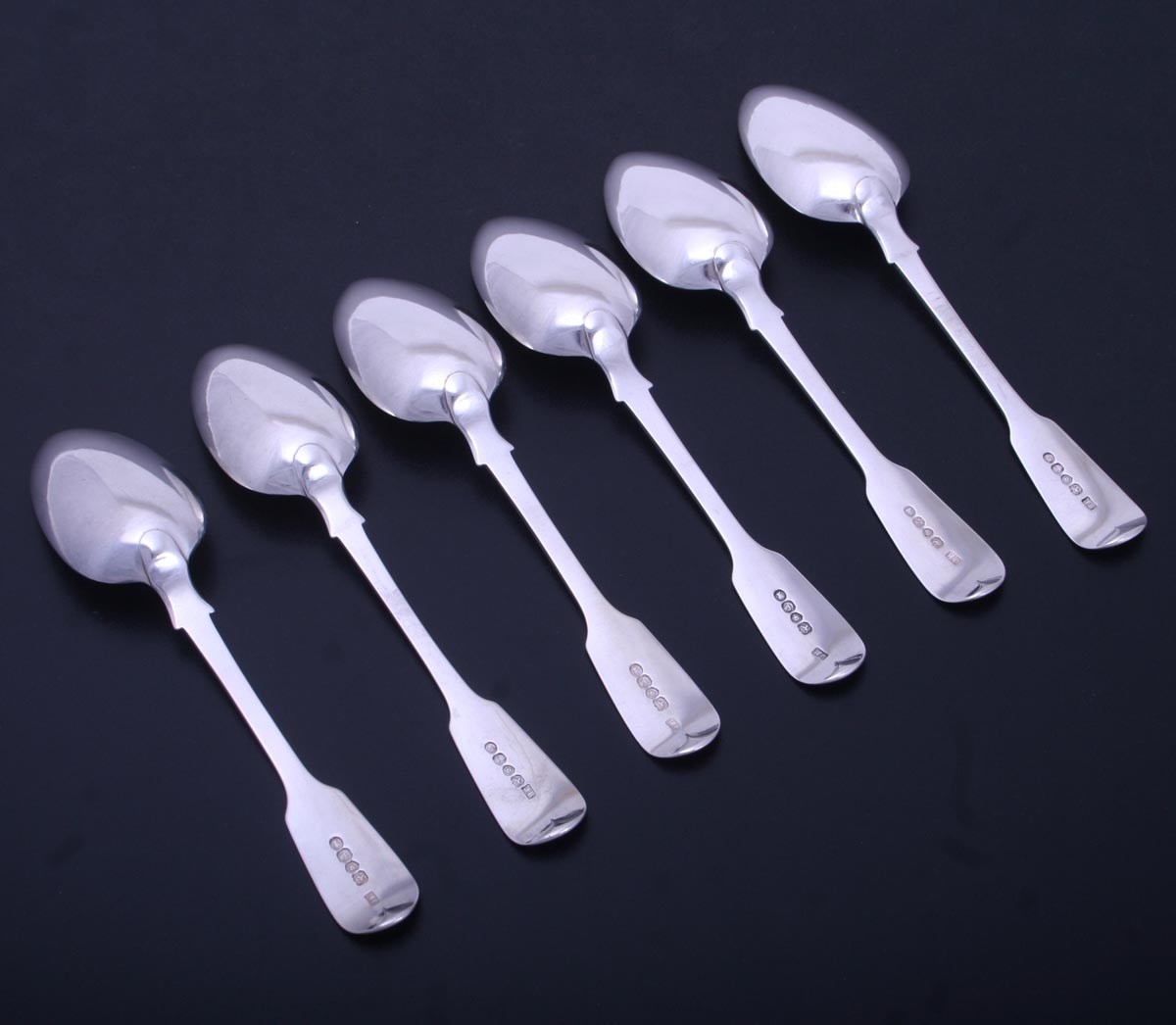 A matched set of six 19th century sterling silver fiddle pattern ...