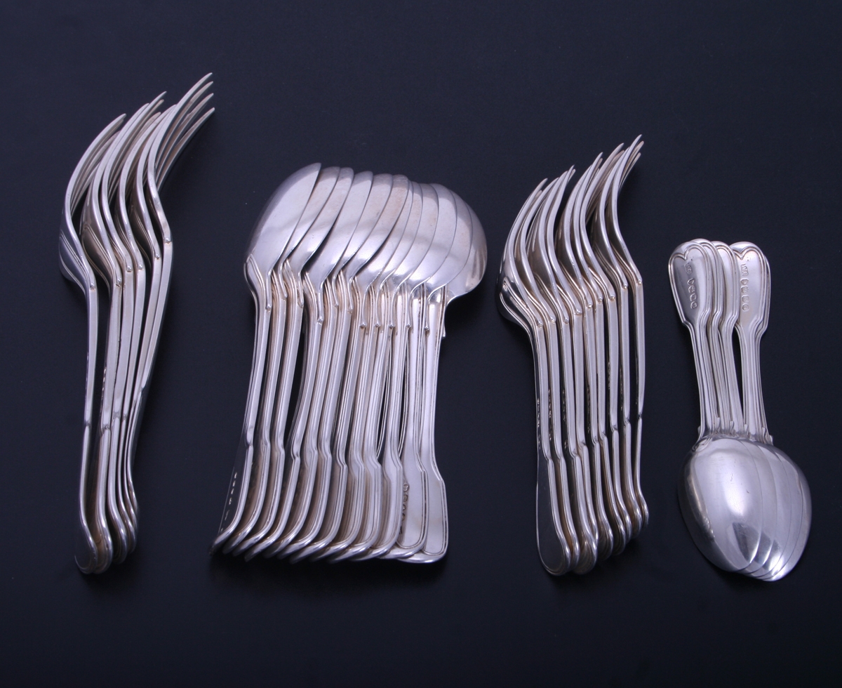 A matched collection of antique fiddle and thread pattern sterling ...