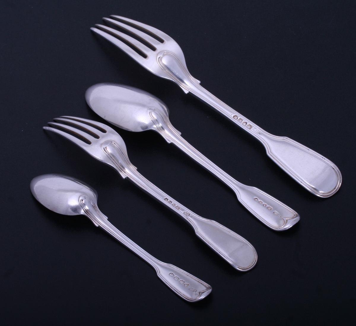 A matched collection of antique fiddle and thread pattern sterling ...