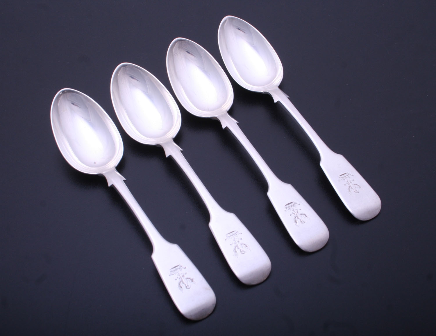 Set of four Victorian fiddle pattern sterling silver dessert spoons ...