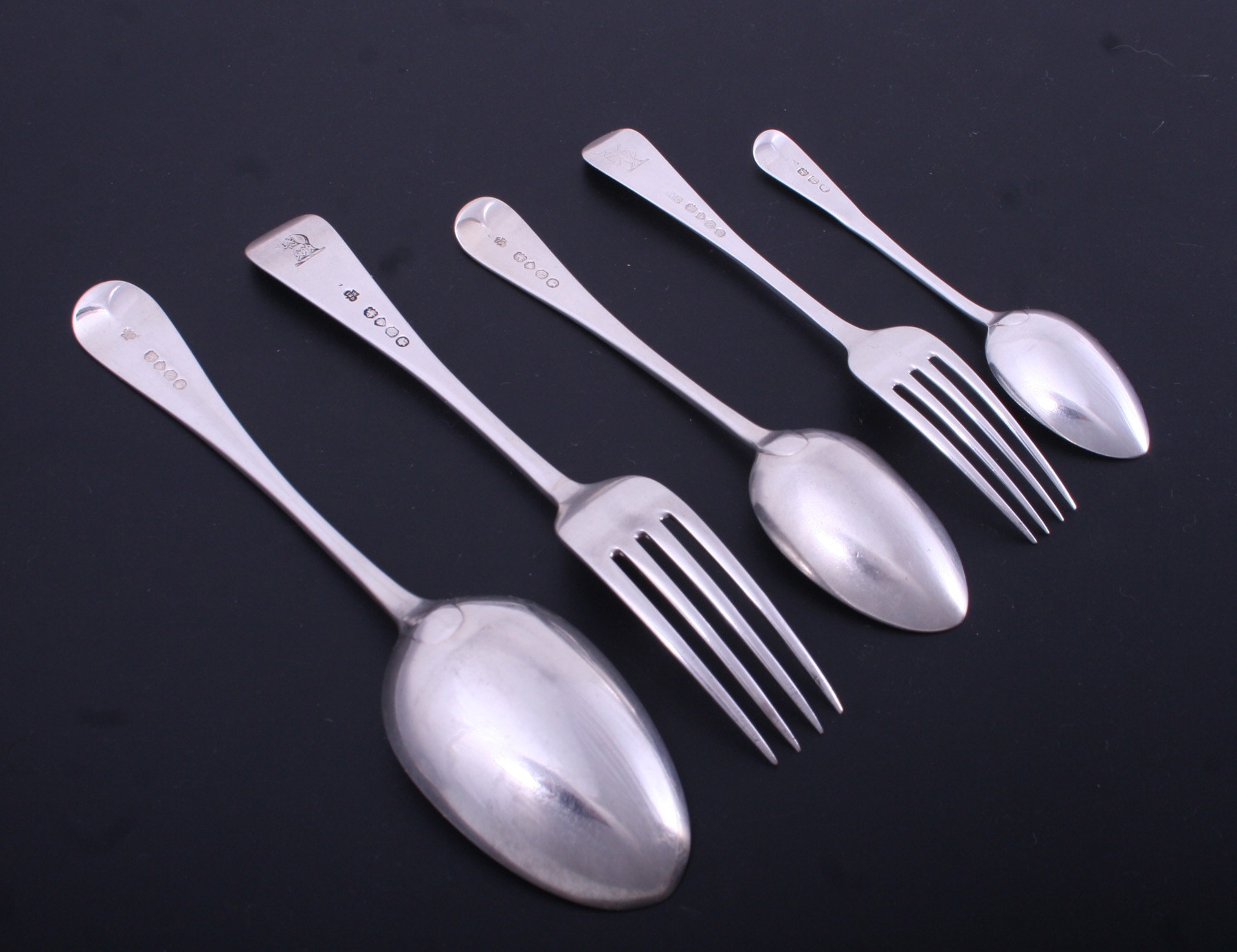 A matched service of Victorian Old English pattern sterling silver ...