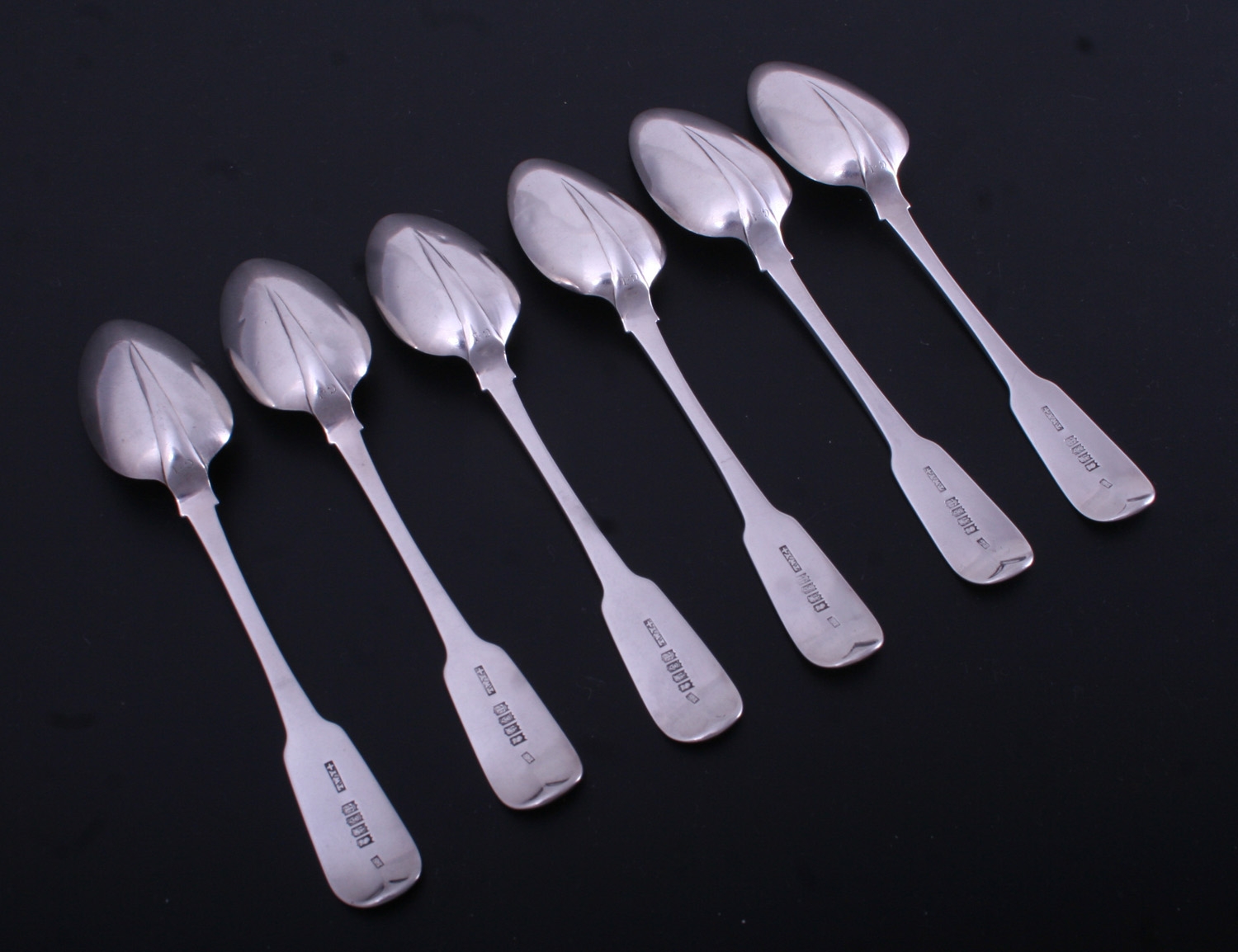 A set of six George III Irish fiddle with rat tail pattern sterling ...