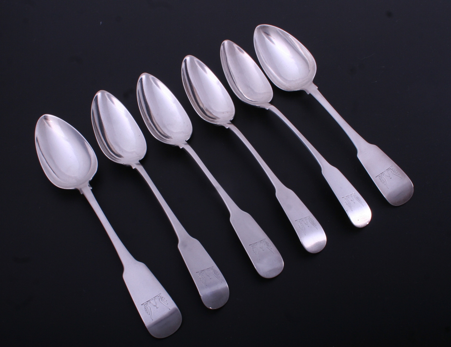 A set of six George III Irish fiddle with rat tail pattern sterling ...